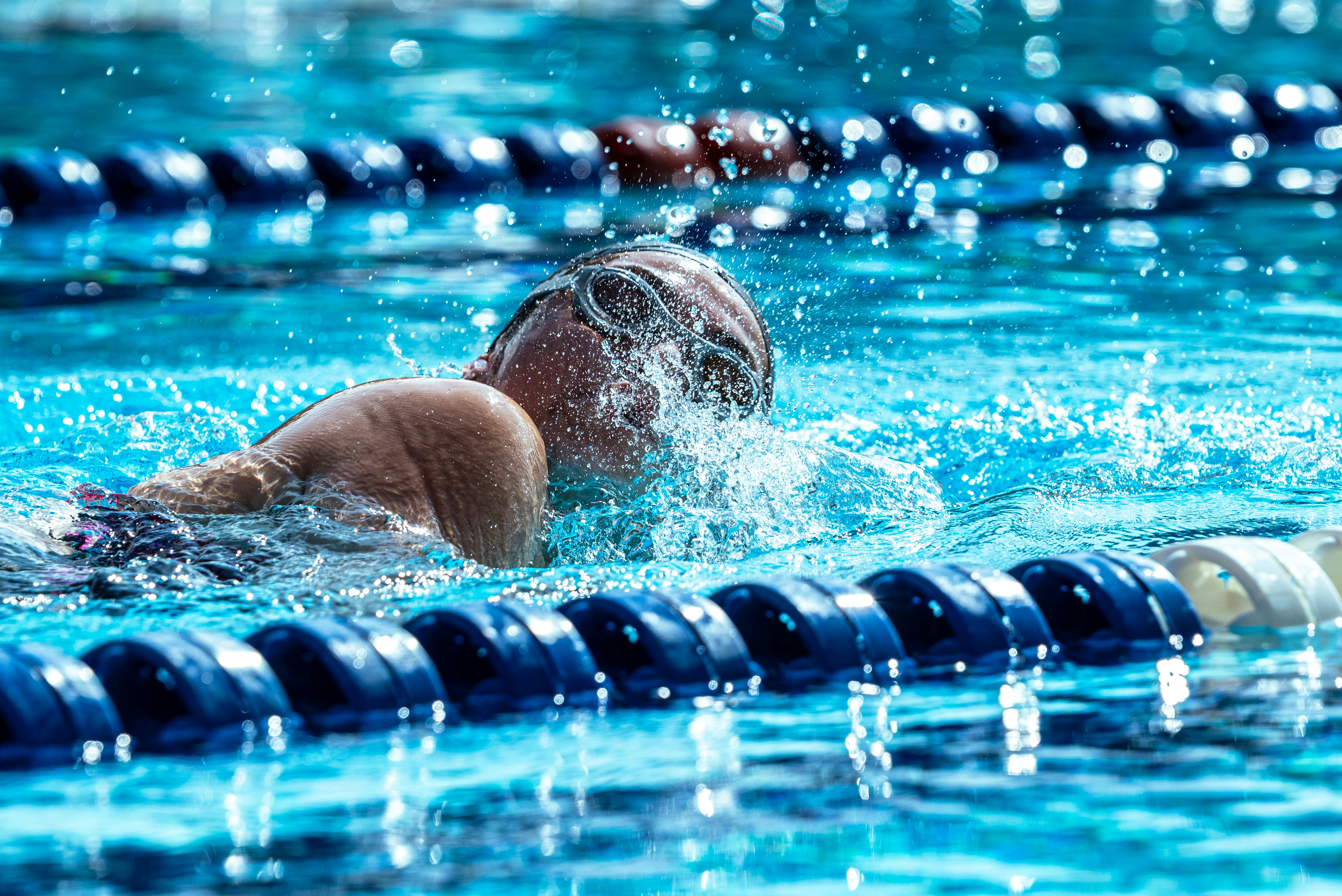 Mid-Chop of a Freestyle Swim: Splash and Stride for the Wall