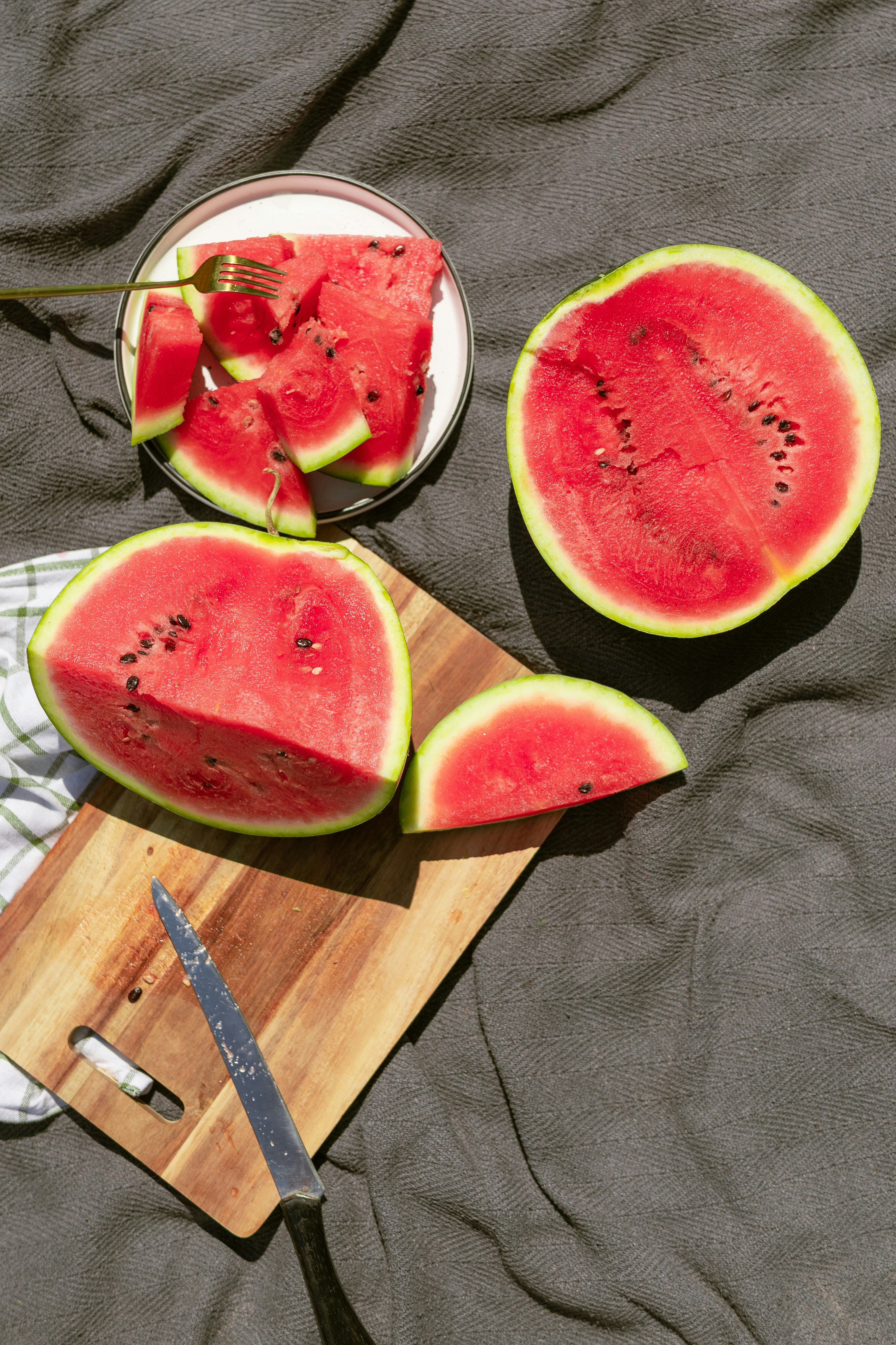 Picnic Snackboard: Watermelon Wedges on a Dark Cloth