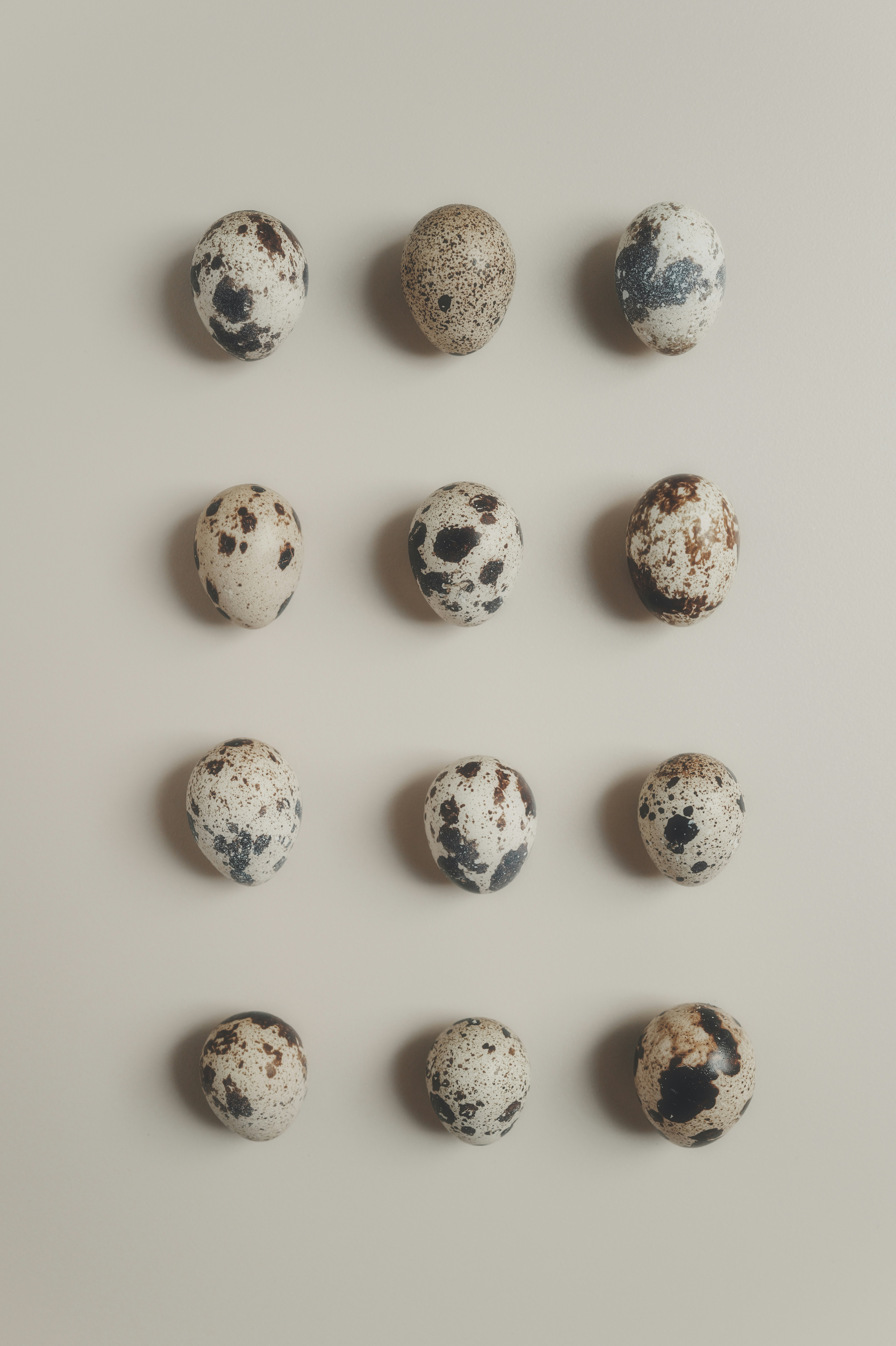 Nine Speckled Eggs in a Calm Grid