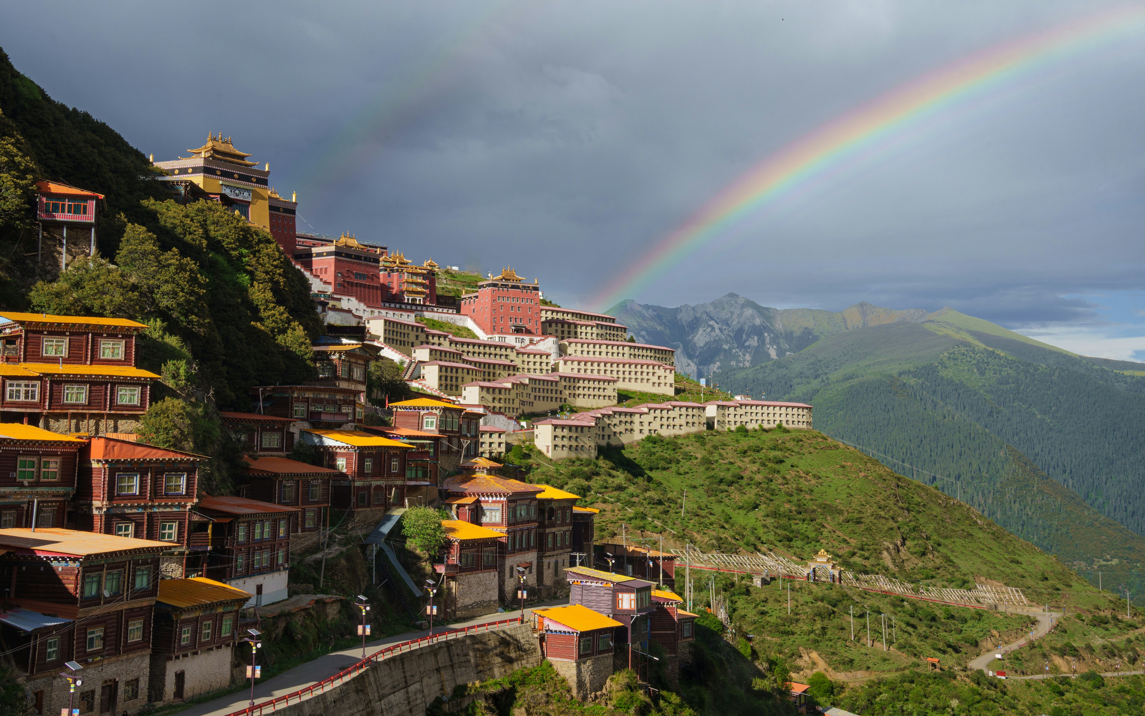Rainbow Over a Terraced Himalayan Village