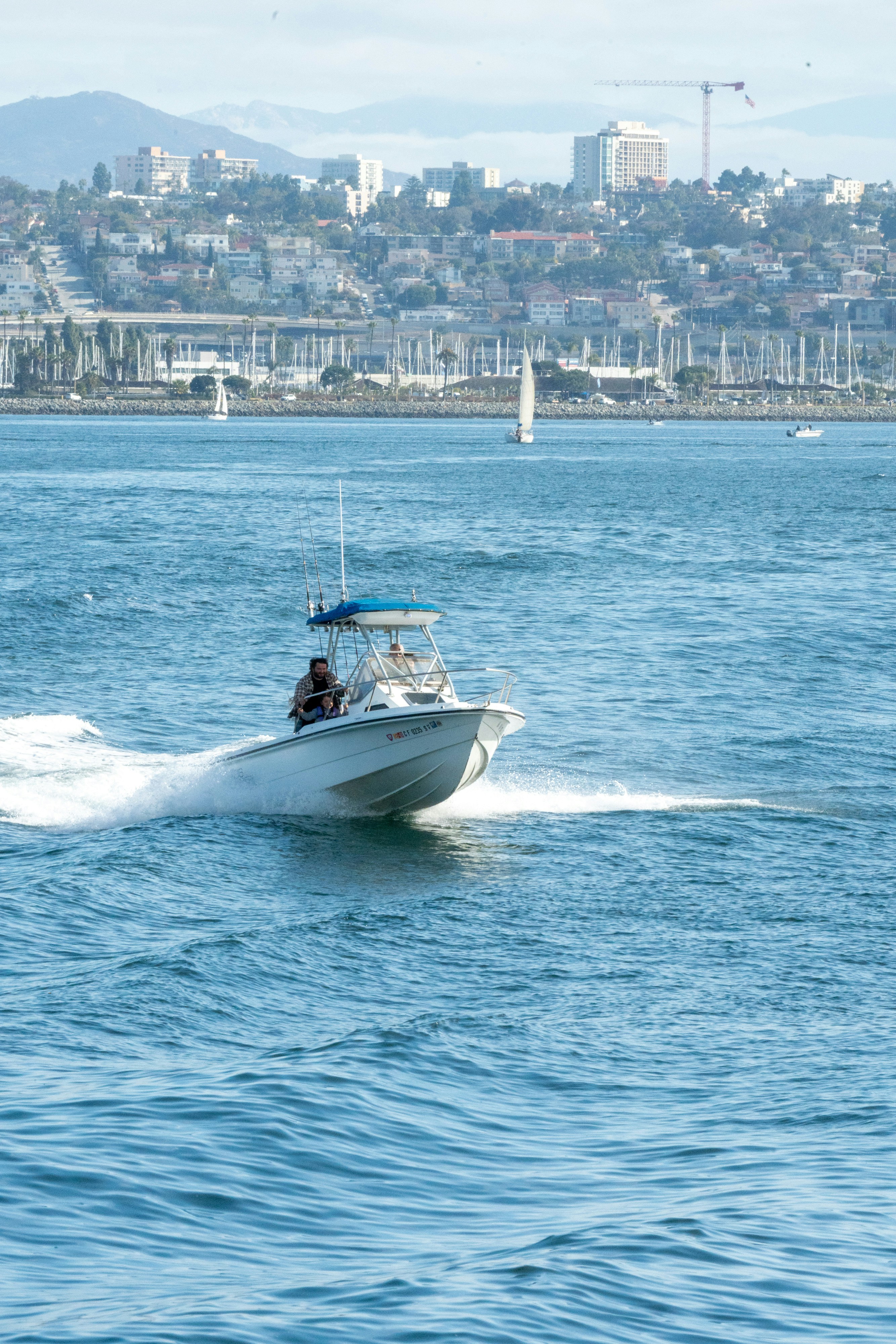 Chasing Wake: A Speeding Boat Skims the Blue Horizon