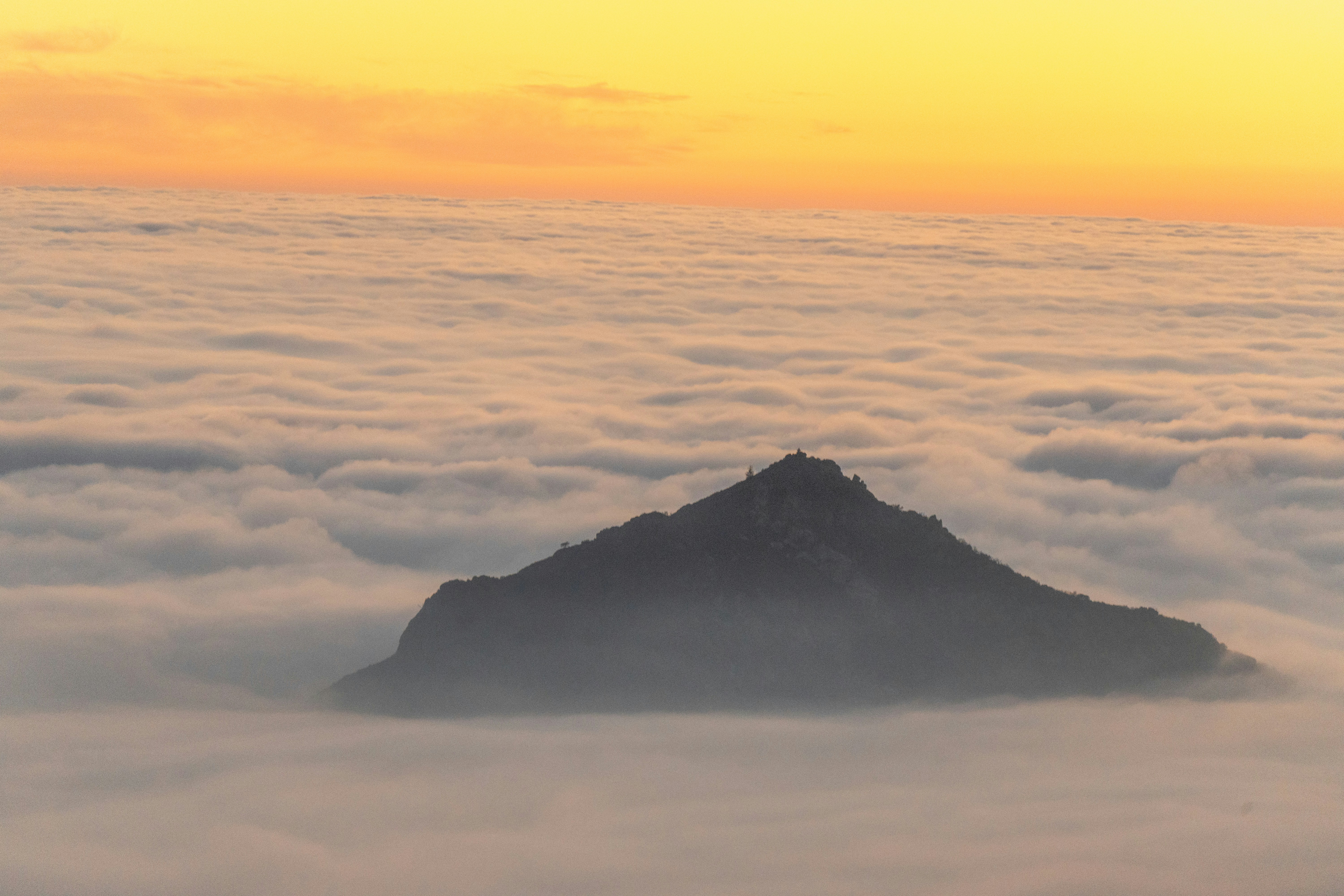 Island Emergence Above Sea of Clouds at Dawn
