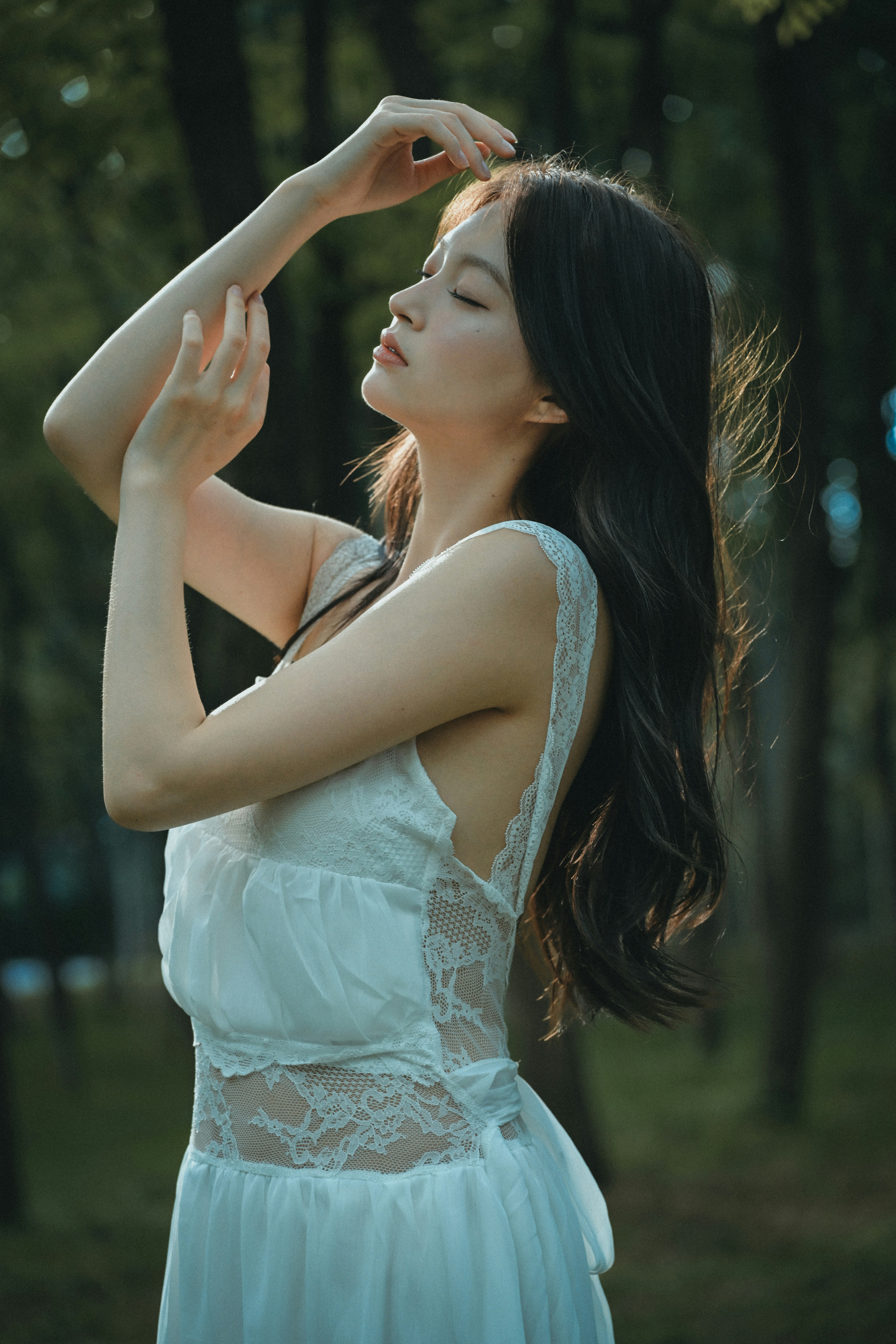 Portrait in the Dappled Light: A Silken Moment in White Lace