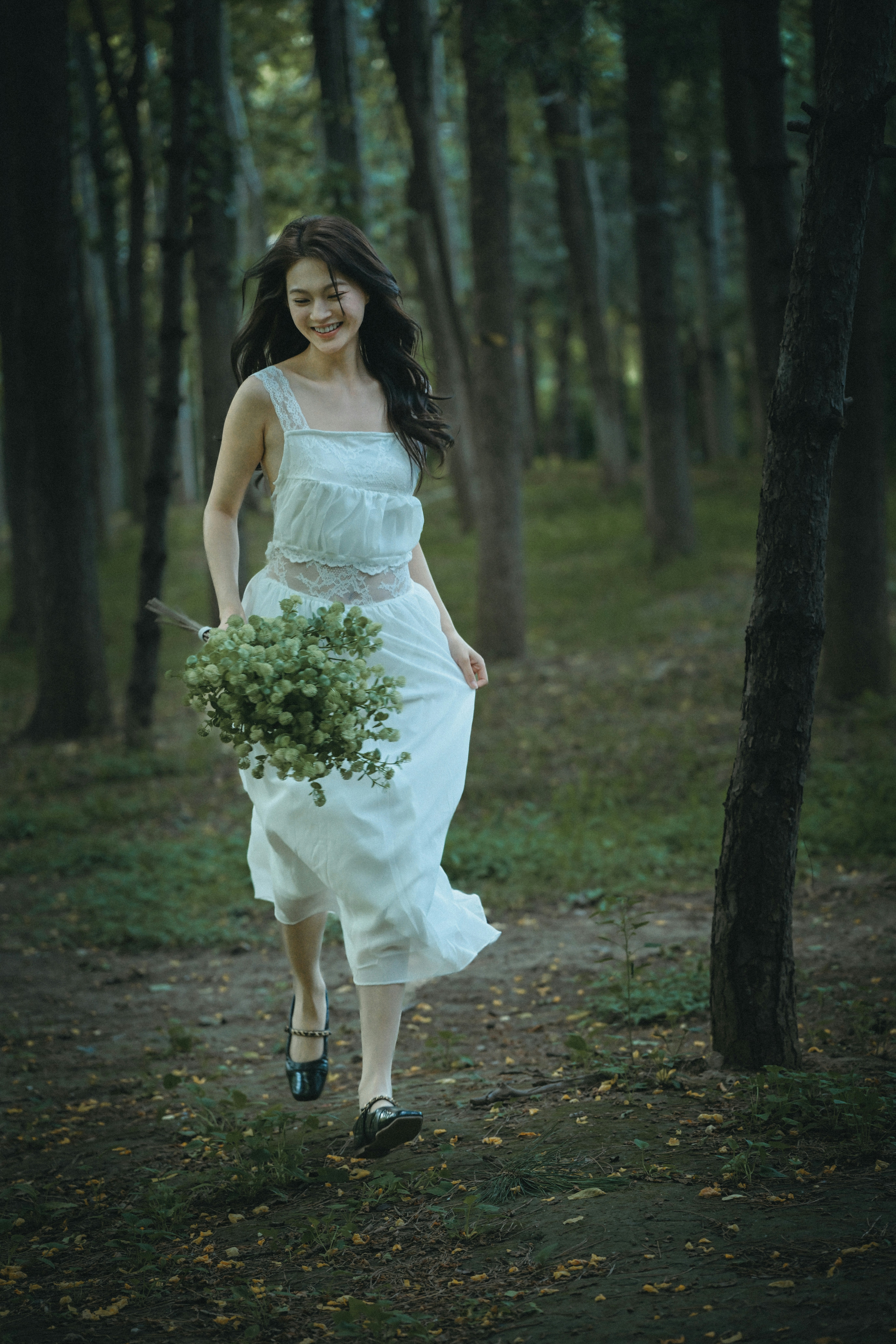 Bride in a Forest Walk: A Moment of Light and Lace