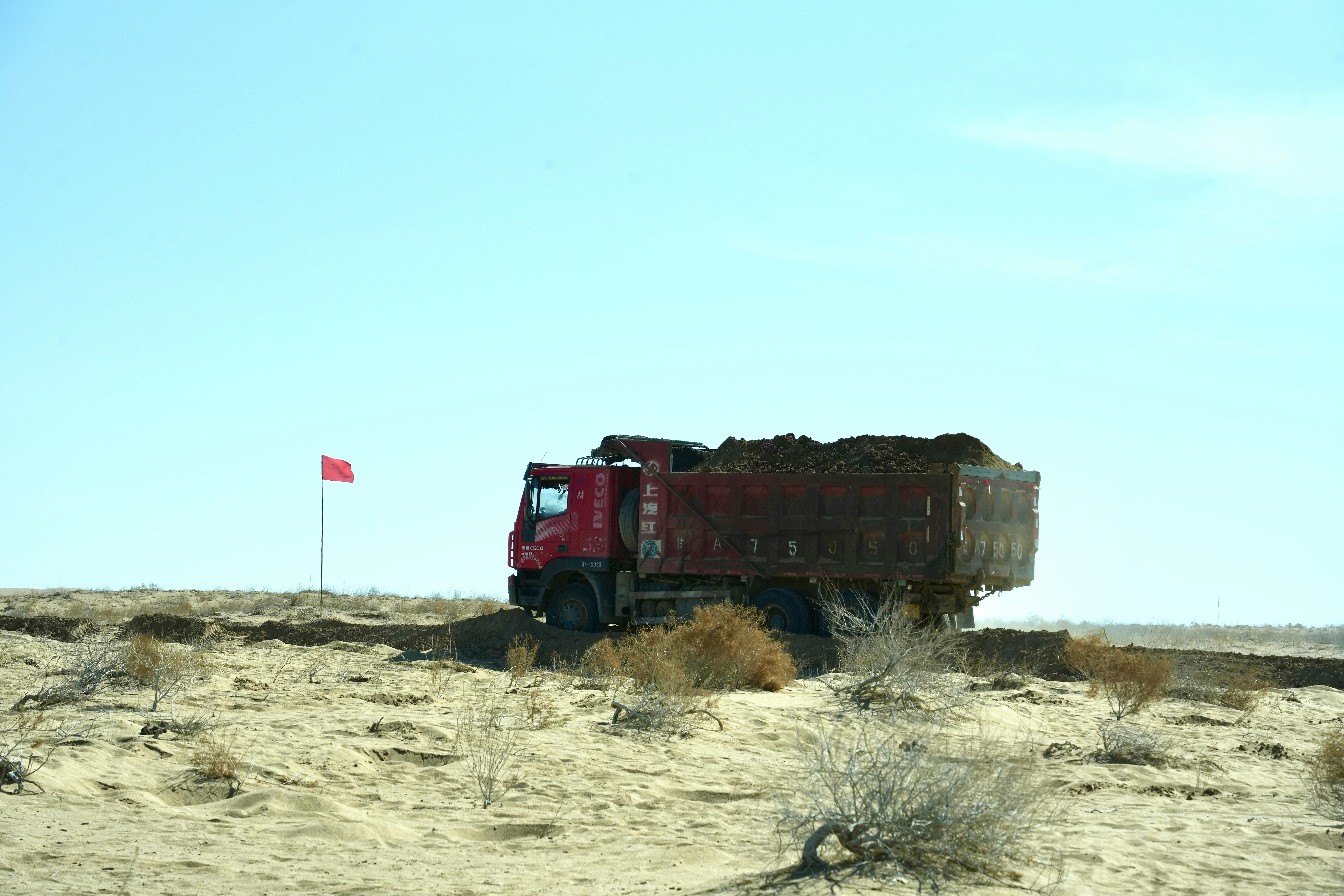 Dusty Hauler Standing Guard on a Desert Drift