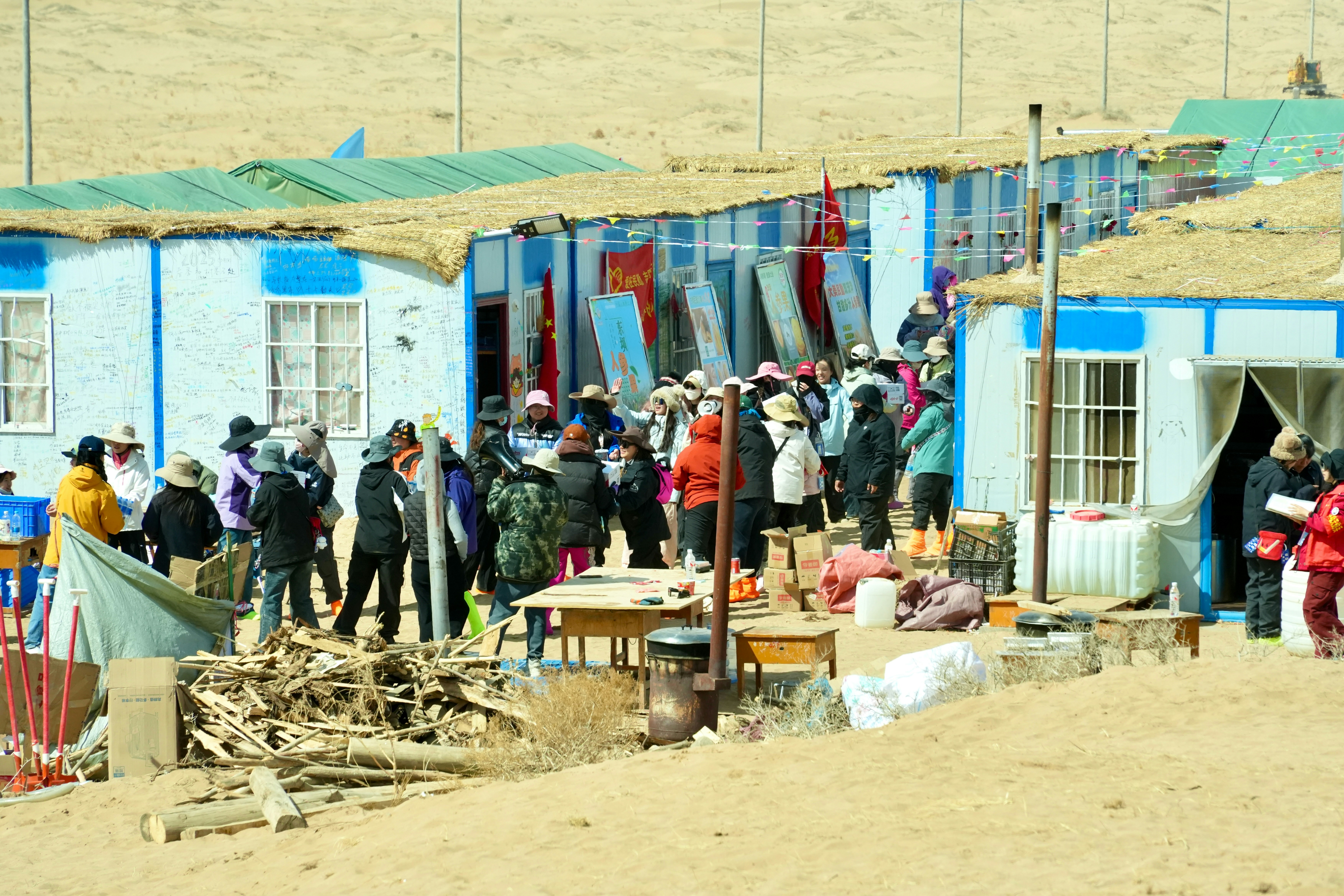 Line of Day-Visitors at a Coastal Campsite Market
