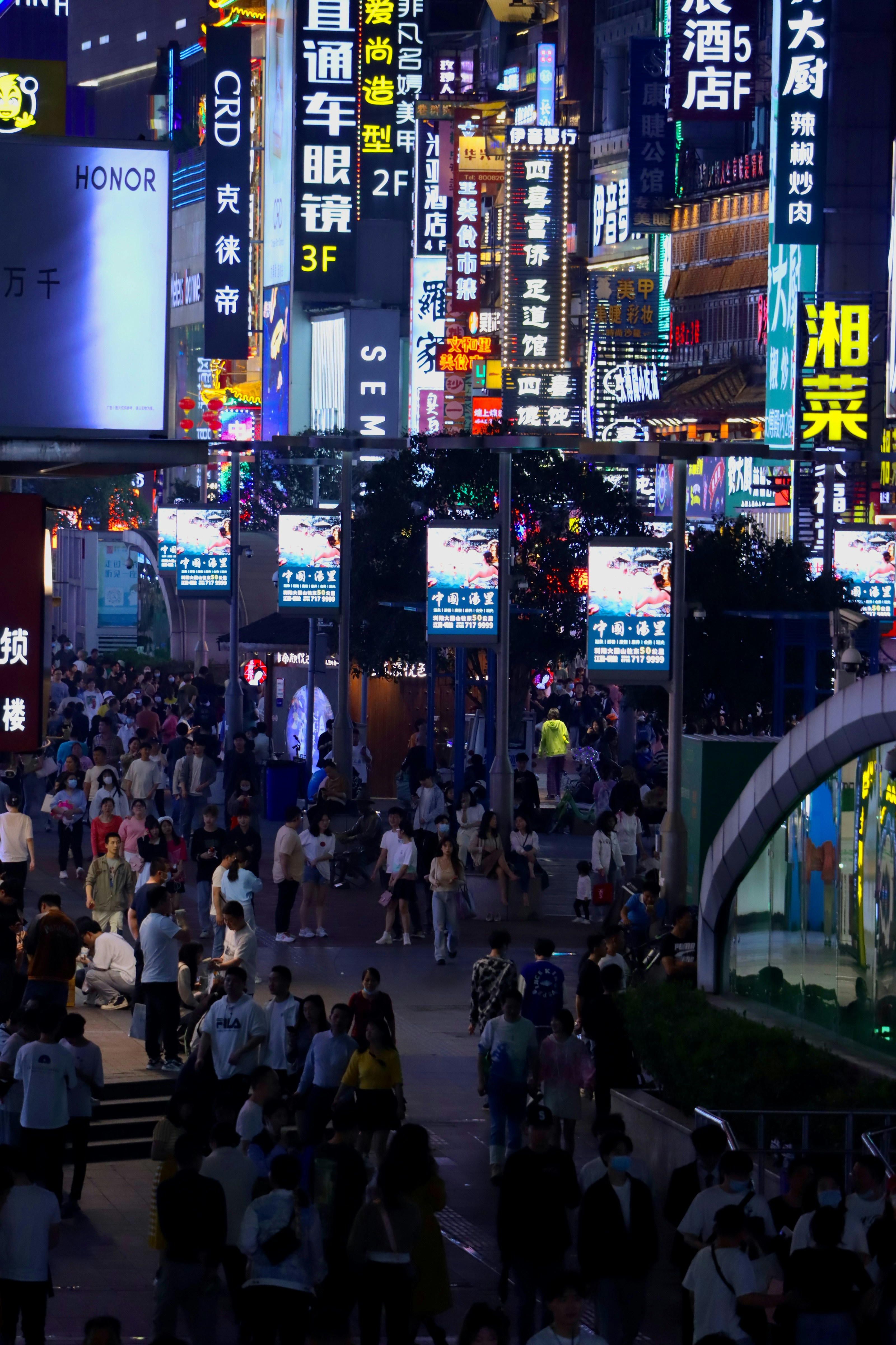 Neon Alley: A Sea of Signs Over a Bustling Night Crowd