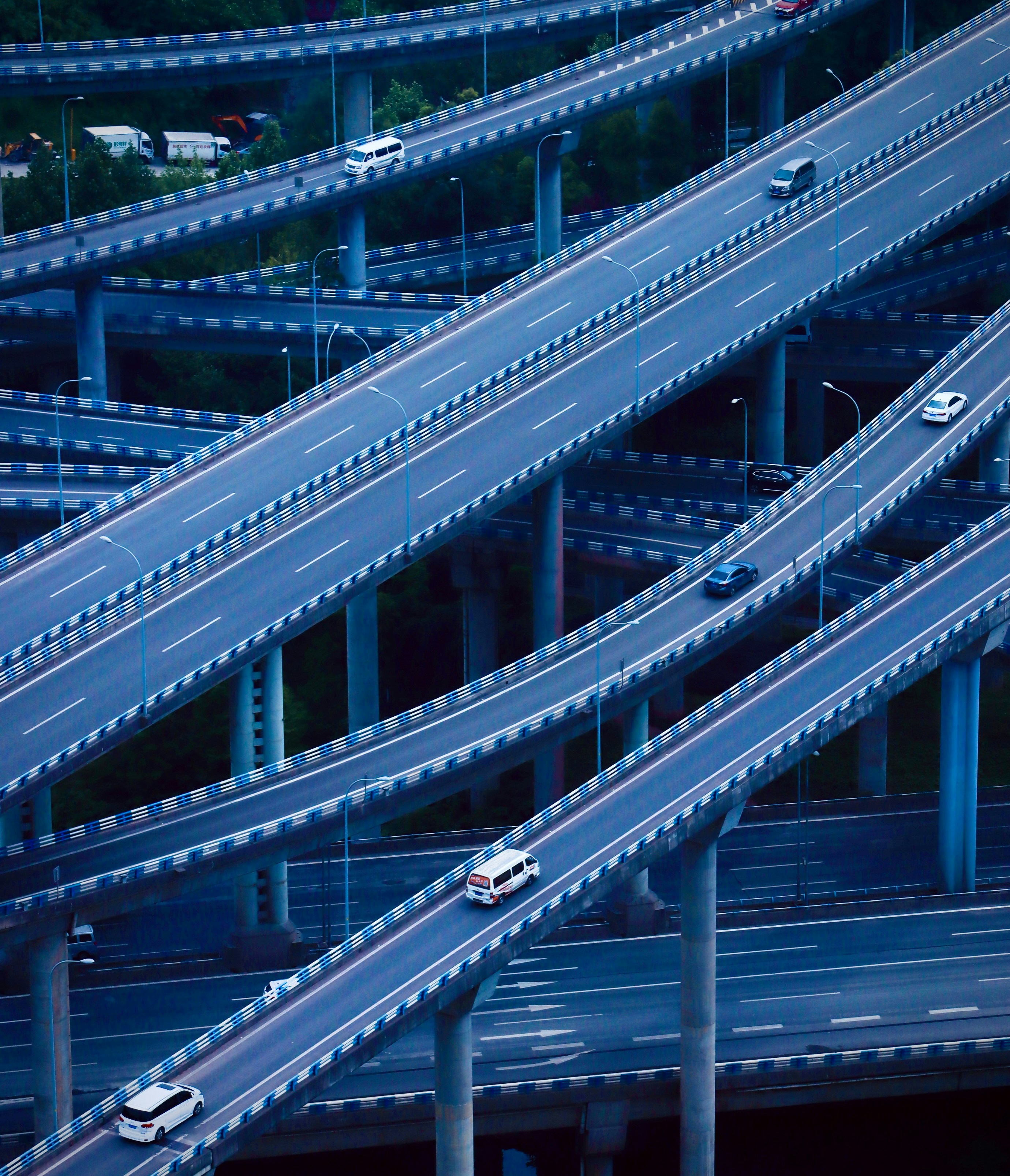 Aerial Maze: Interwoven Highways in Steel Blue