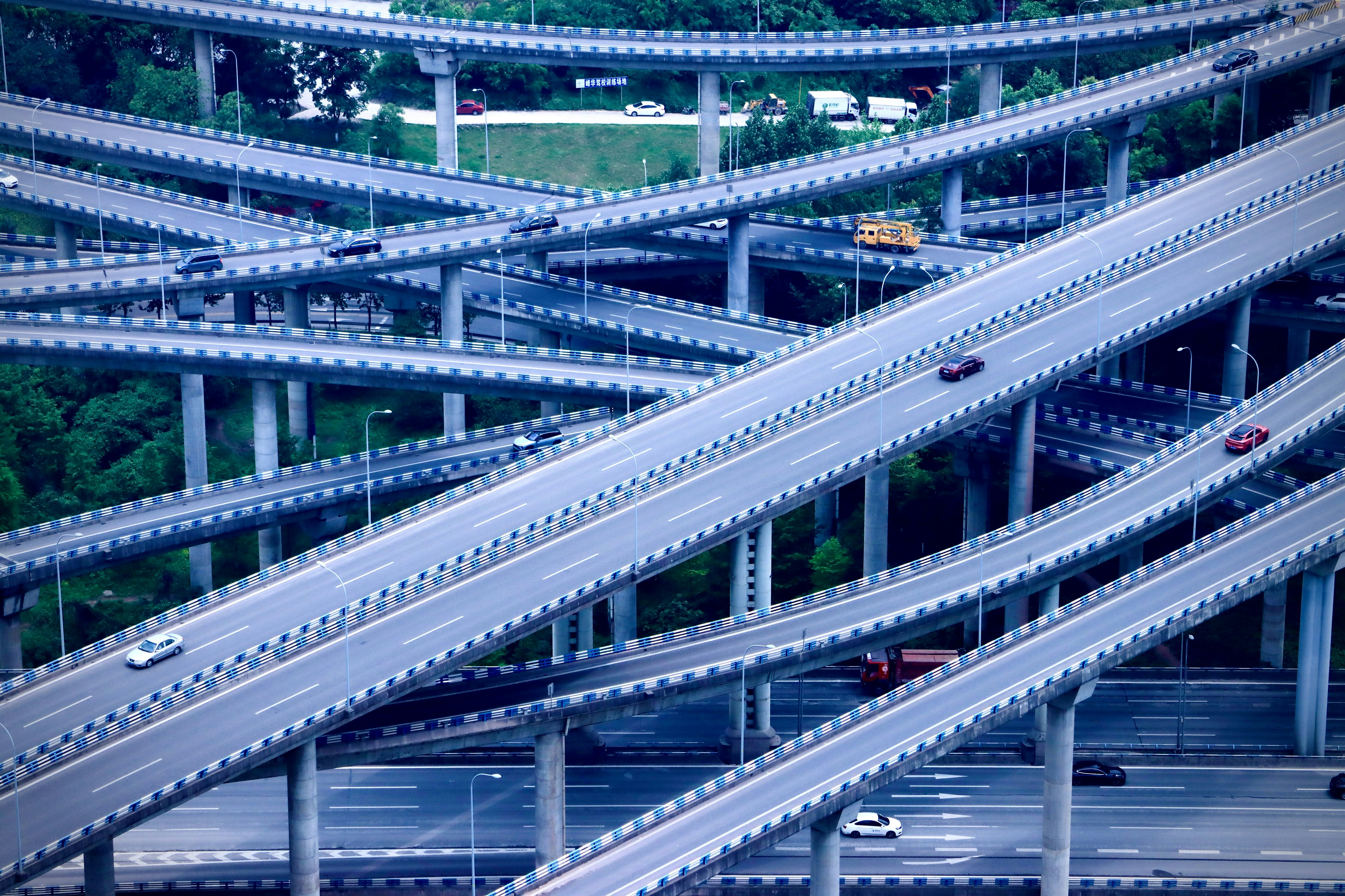 Overpass Tangle: Aerial Freeways Weaving into an Urban Maze