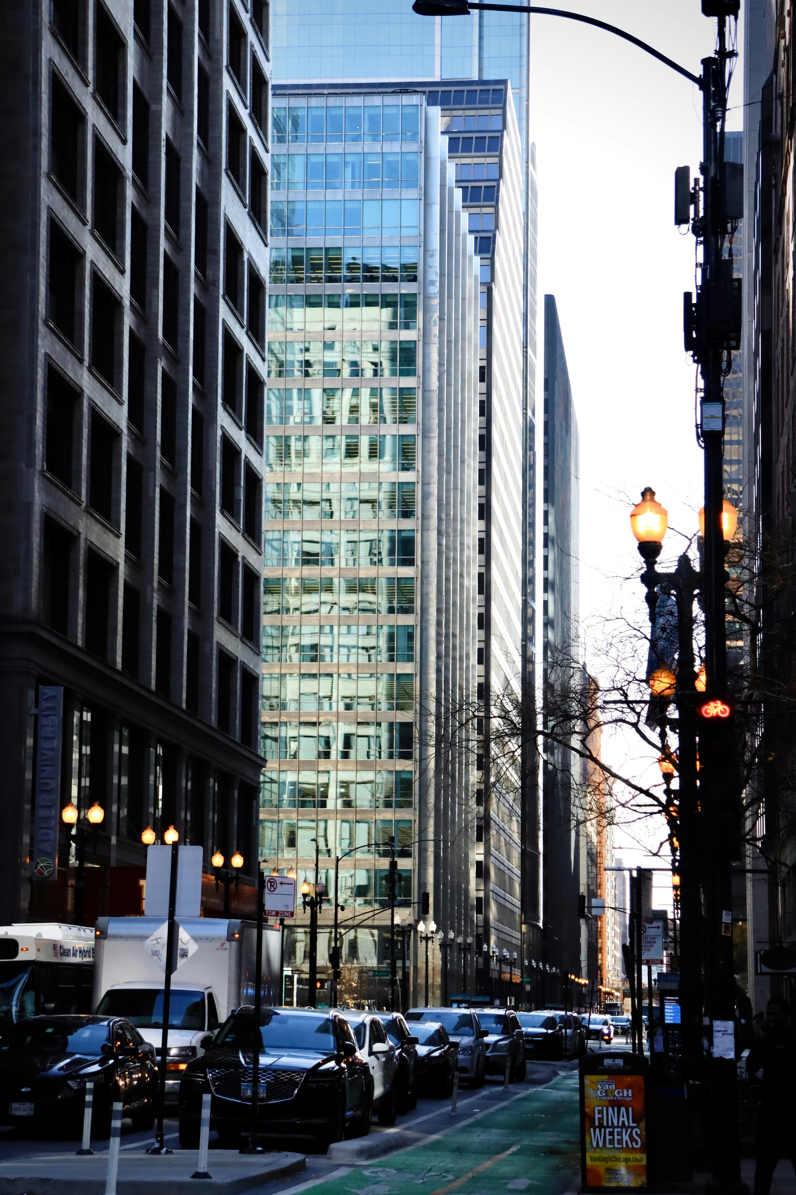 Glass Canyon: Street View Between Tall Facades
