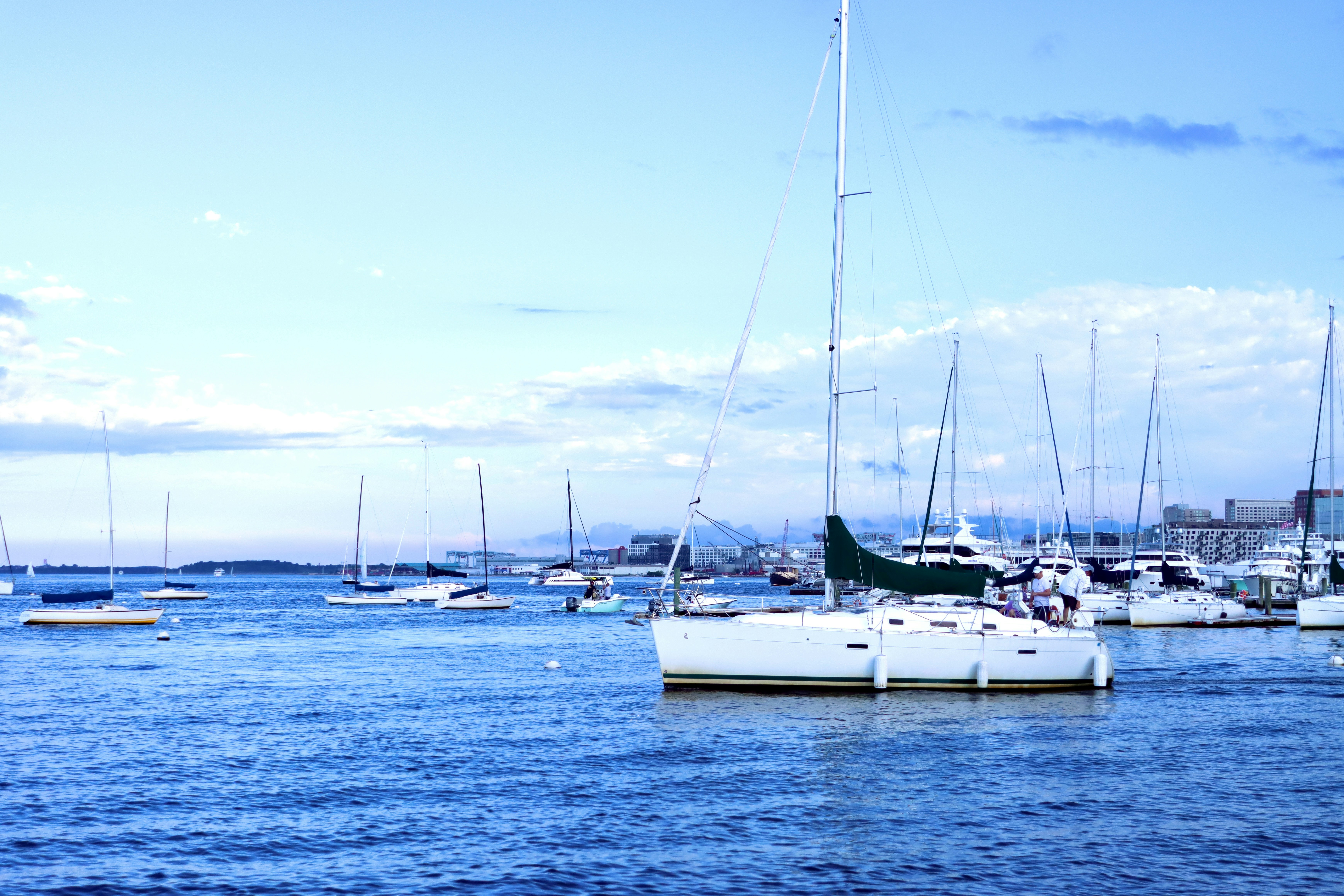 Harbor Dusk: Sailboats Rest on Quiet Blue Water