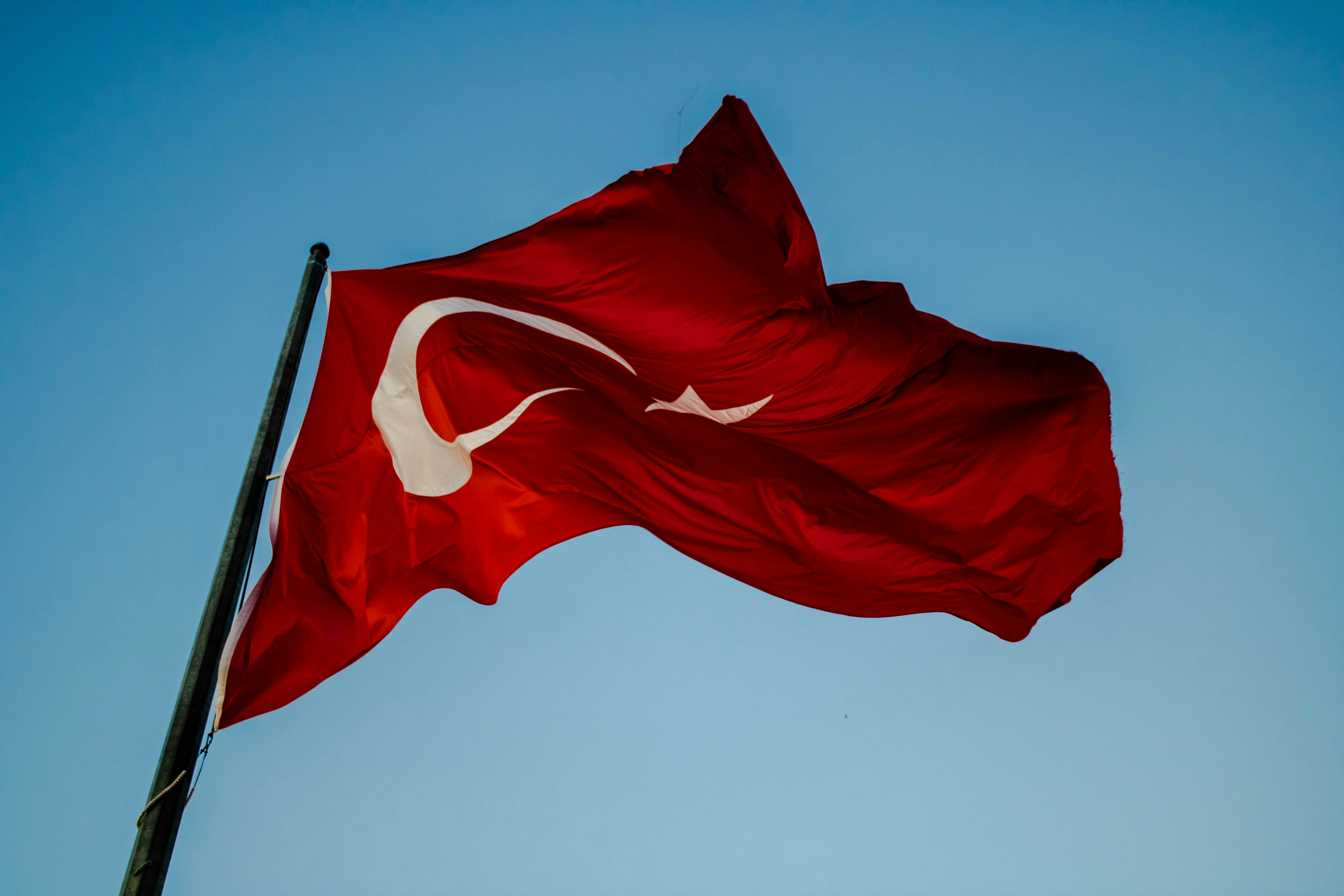 Breezy Turkish Flag Aligned with a Clear Sky