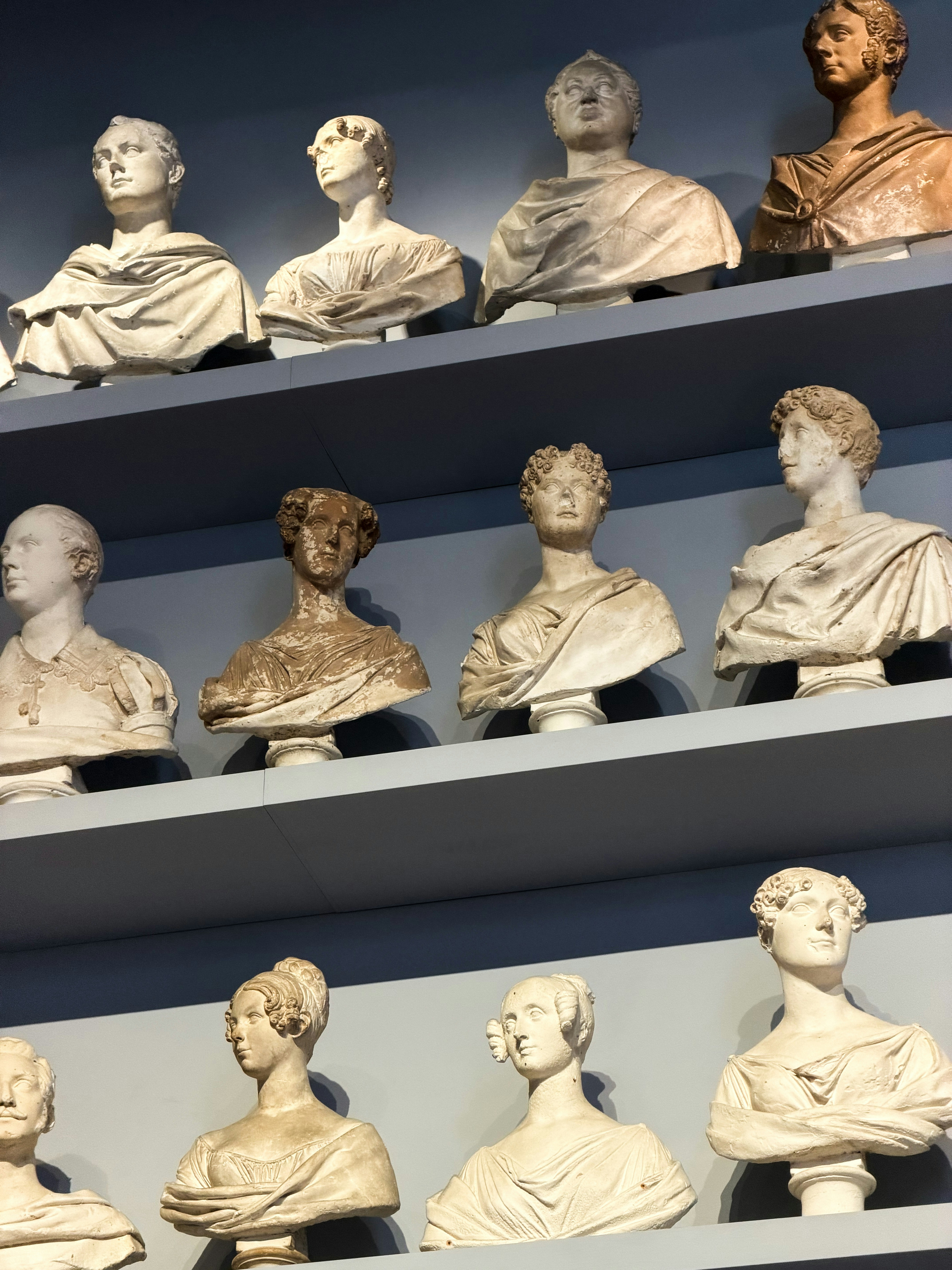 Row of Classical Busts on Shelves: Quiet Museum Light