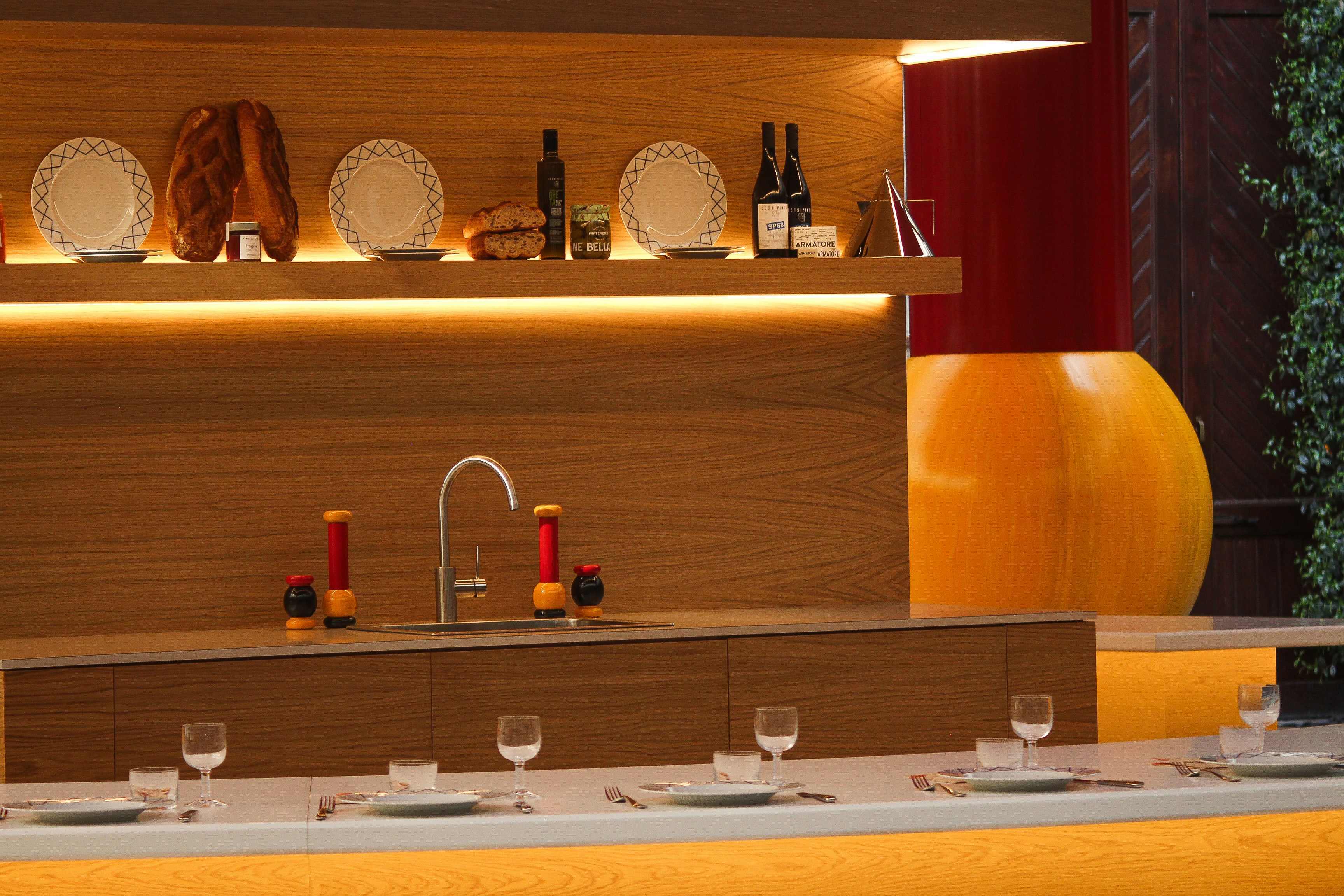 Warm Glow Over a Modern Bar Counter