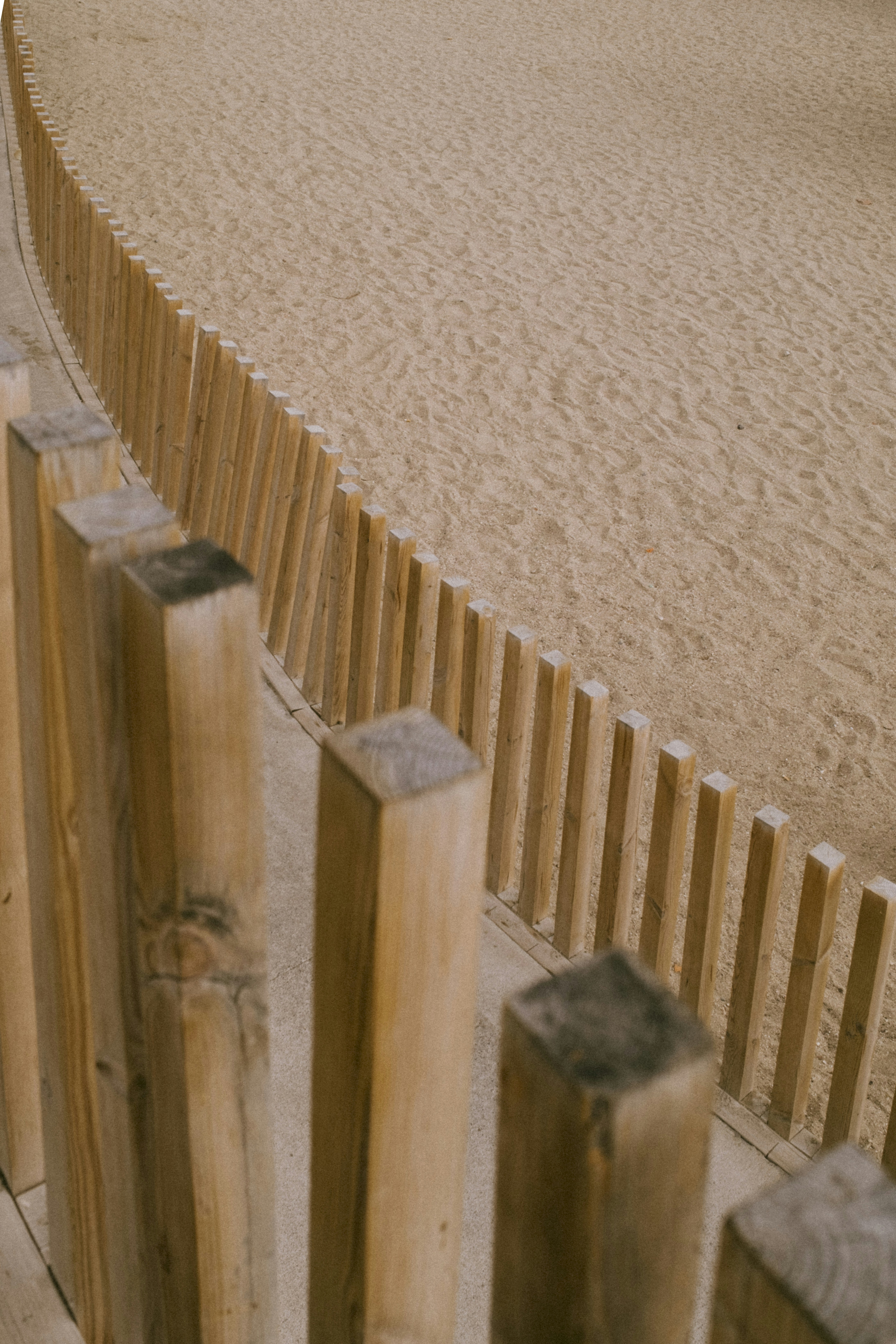 Golden Shoreline: Wooden Fences Embrace the Quiet Sand