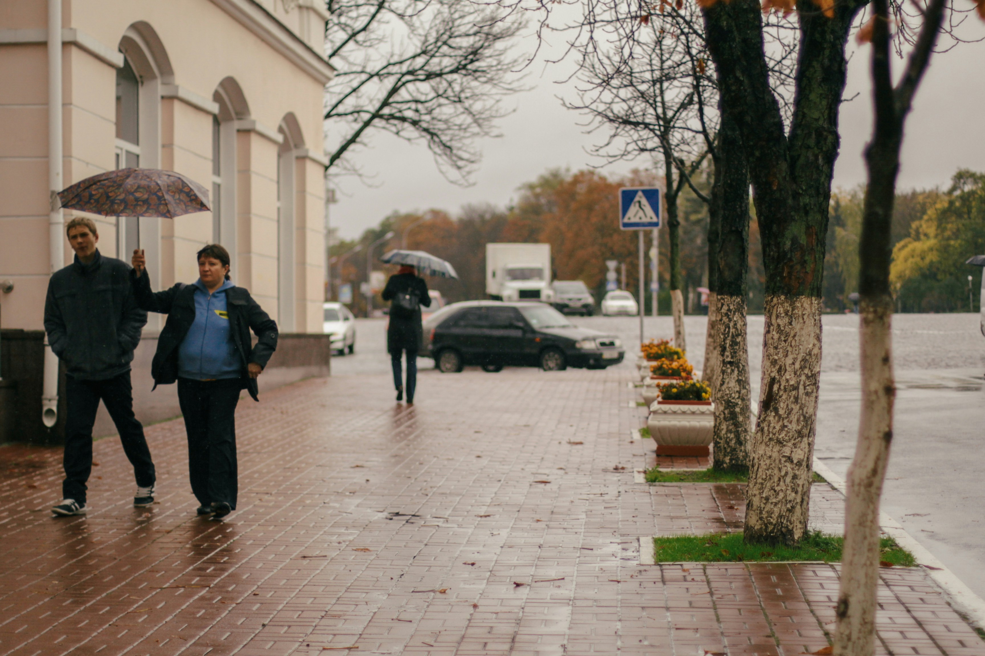 Wayfarers on a Rainy City Walk