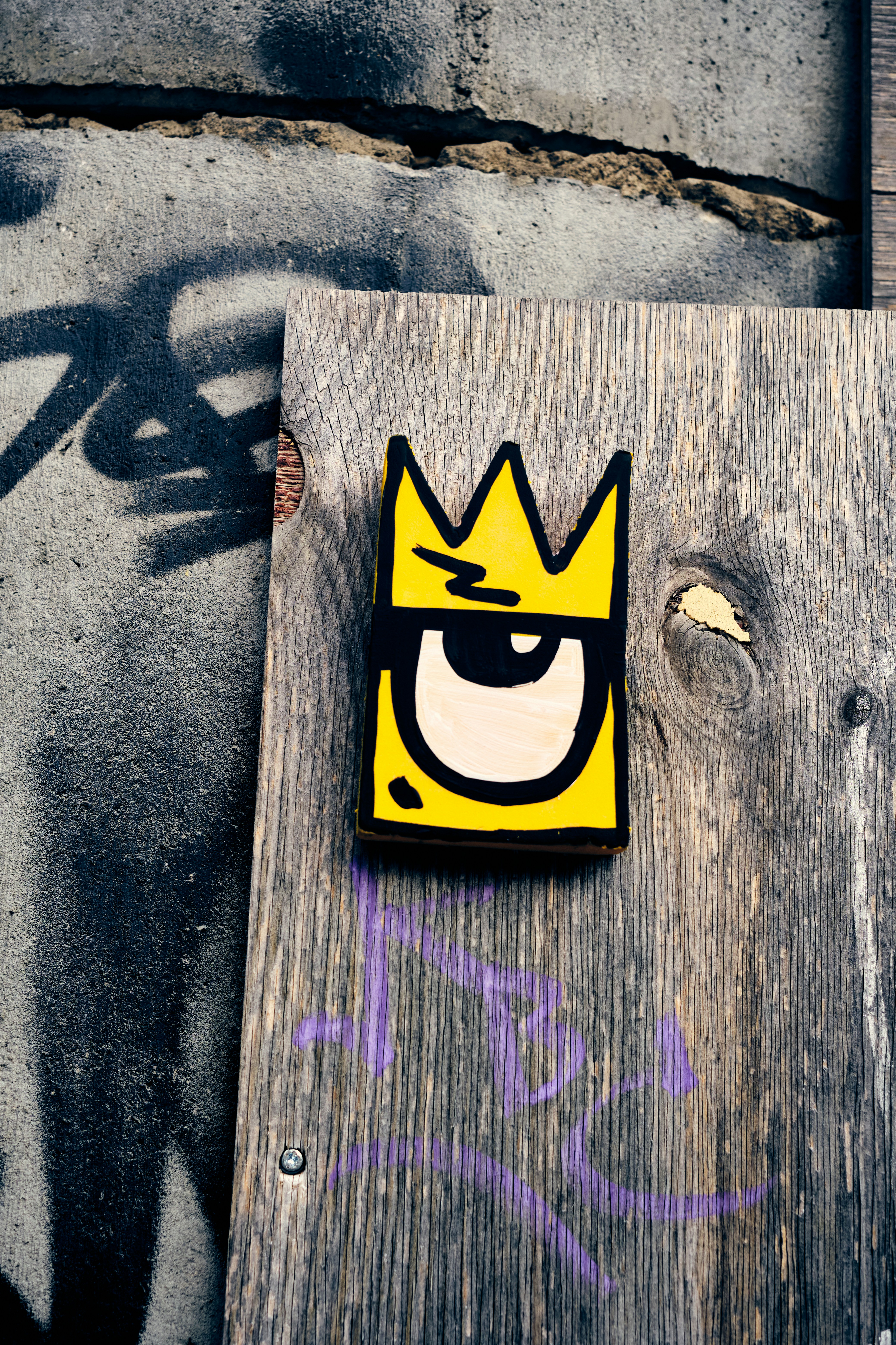 Boom-eyed Crown: Urban Art on Weathered Wood
