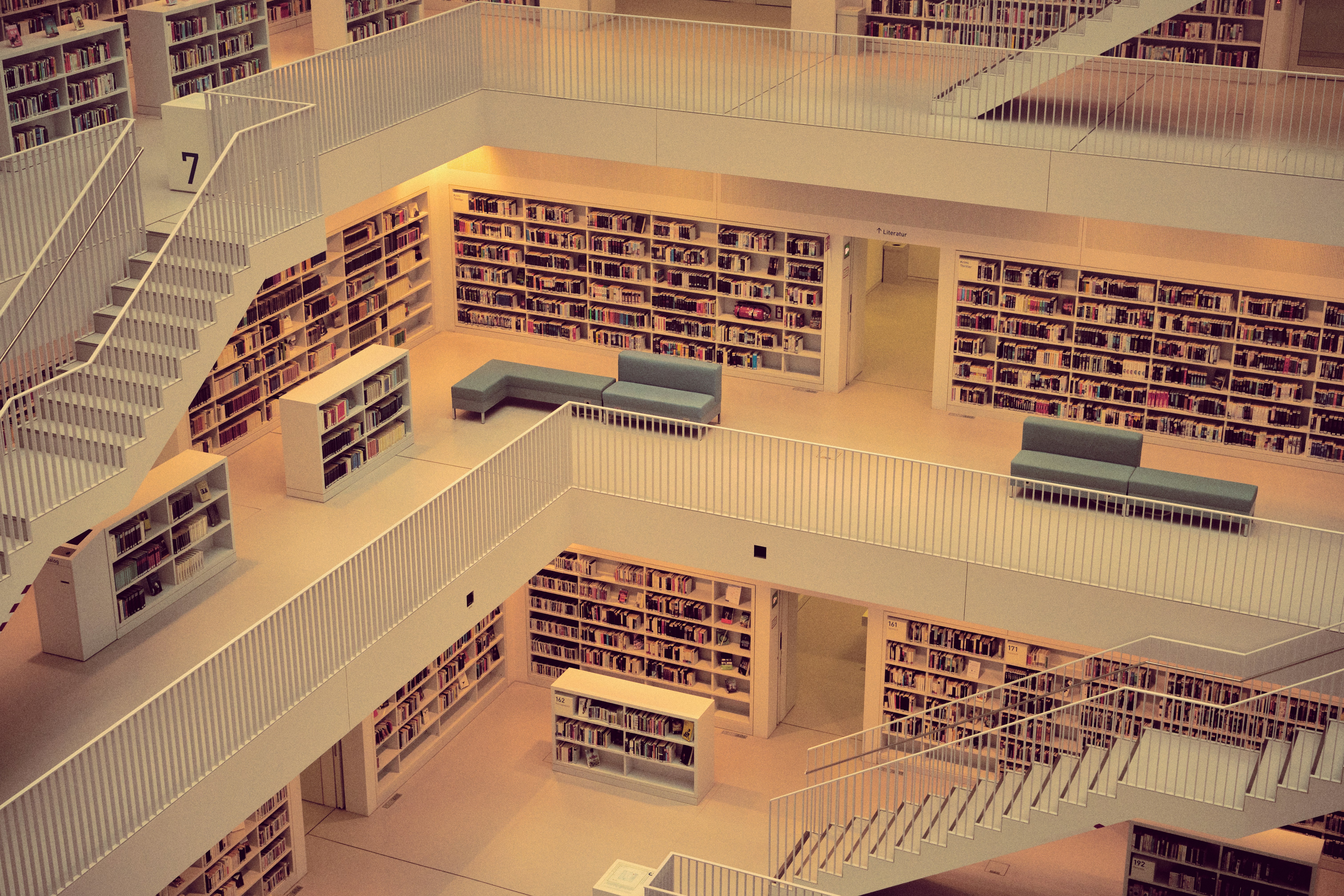 Aerial Atrium: Quiet Pathways Through Tiered Library Levels