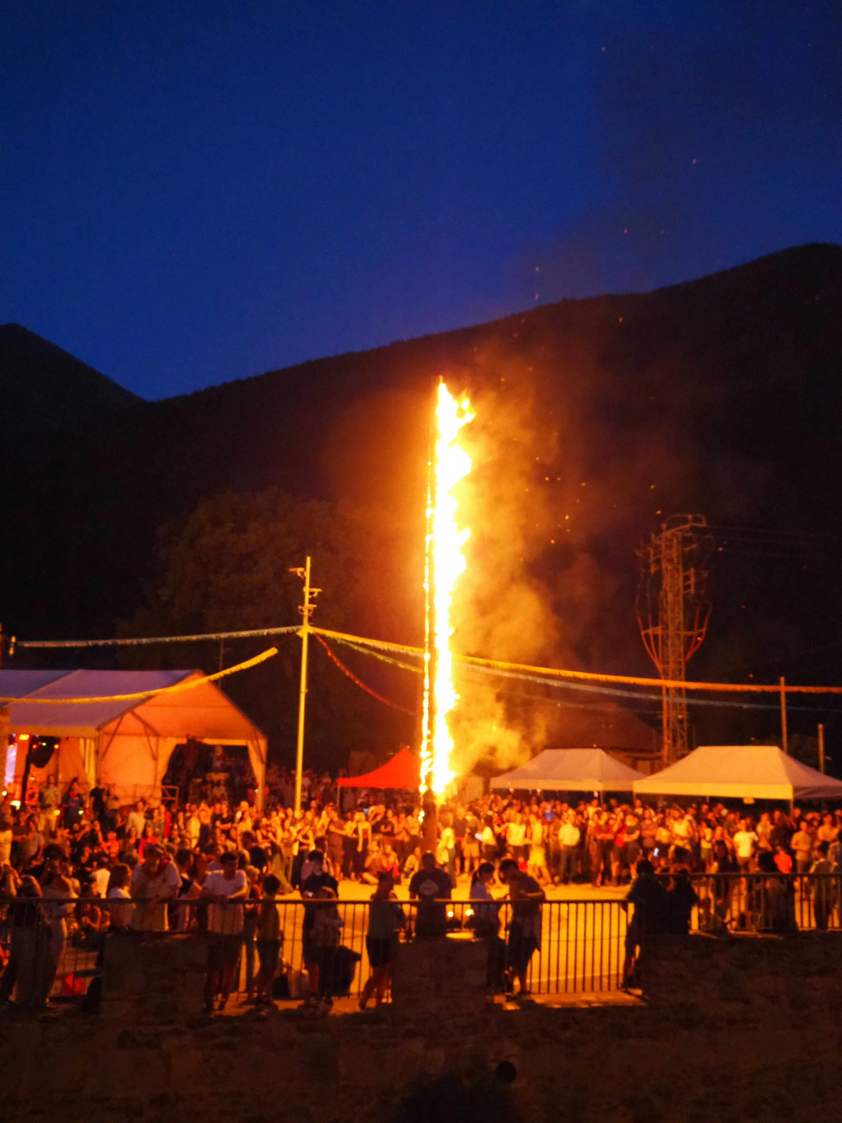 Vertical Flame Amid Night Festival