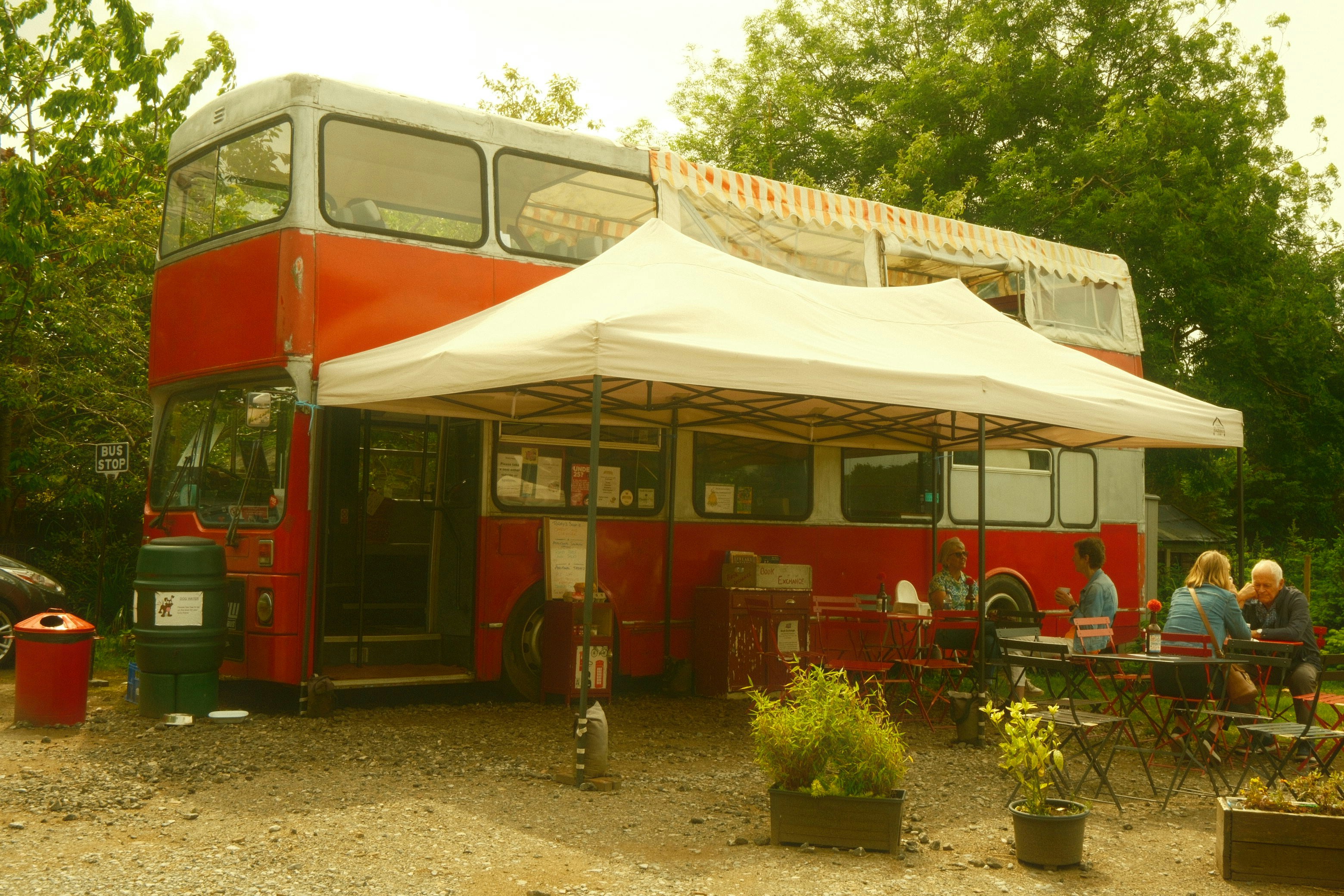 A Red Double-Decker Oasis: Food, Friends, and a Vintage Bus