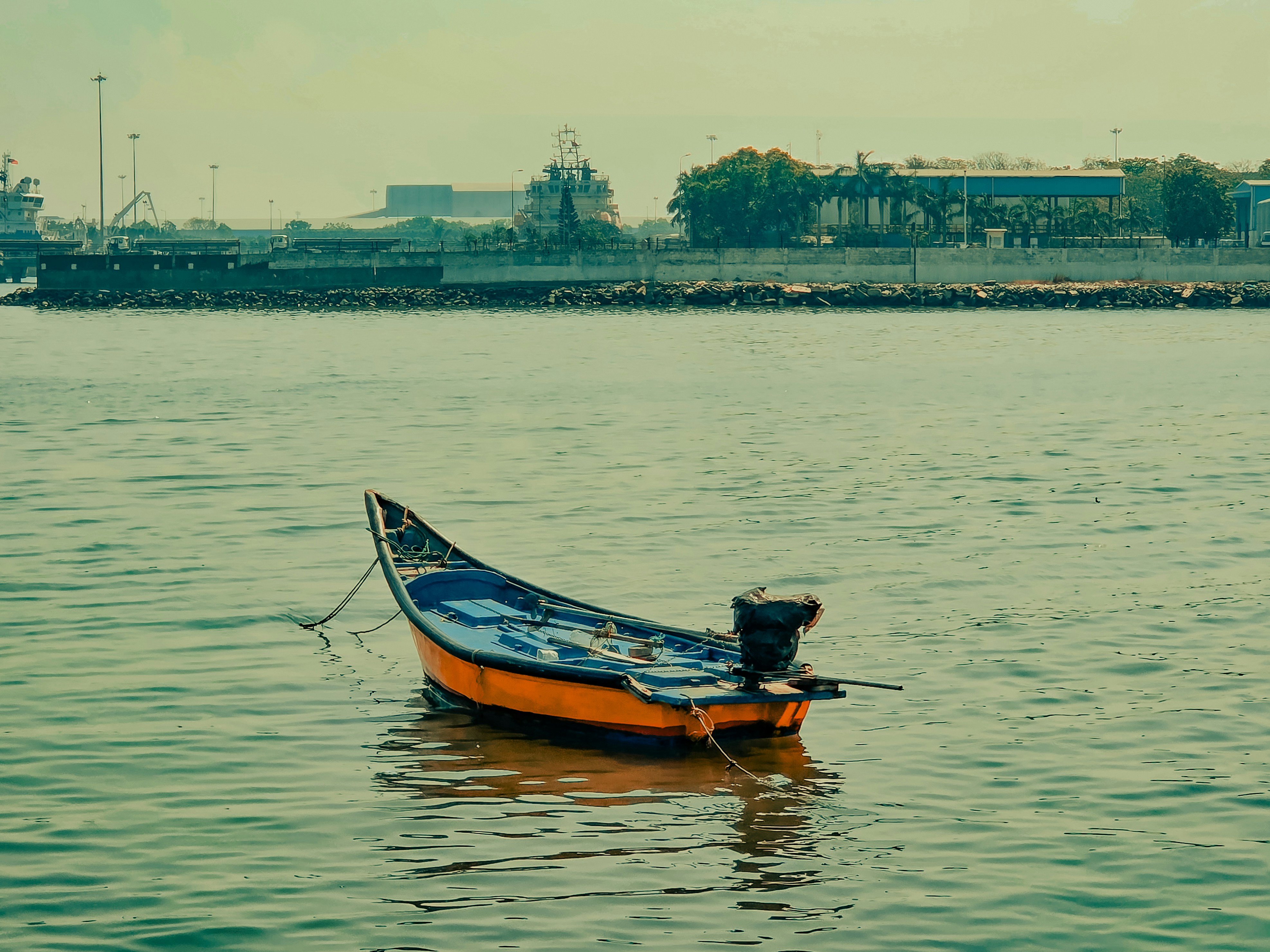 Tethered Sketch: A Small Boat on Quiet Inland Waters
