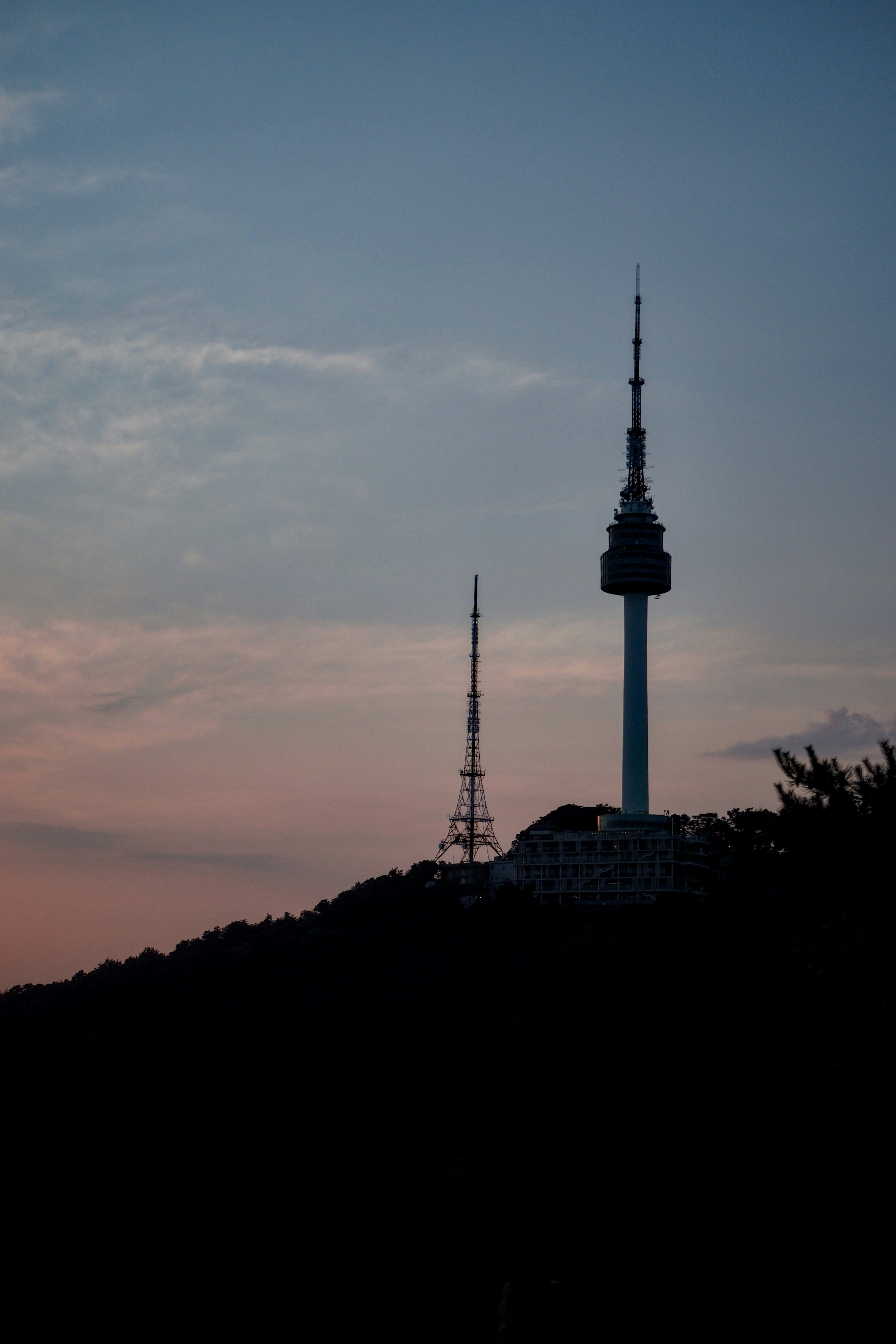 Silhouette of a Communications Tower at Dusk