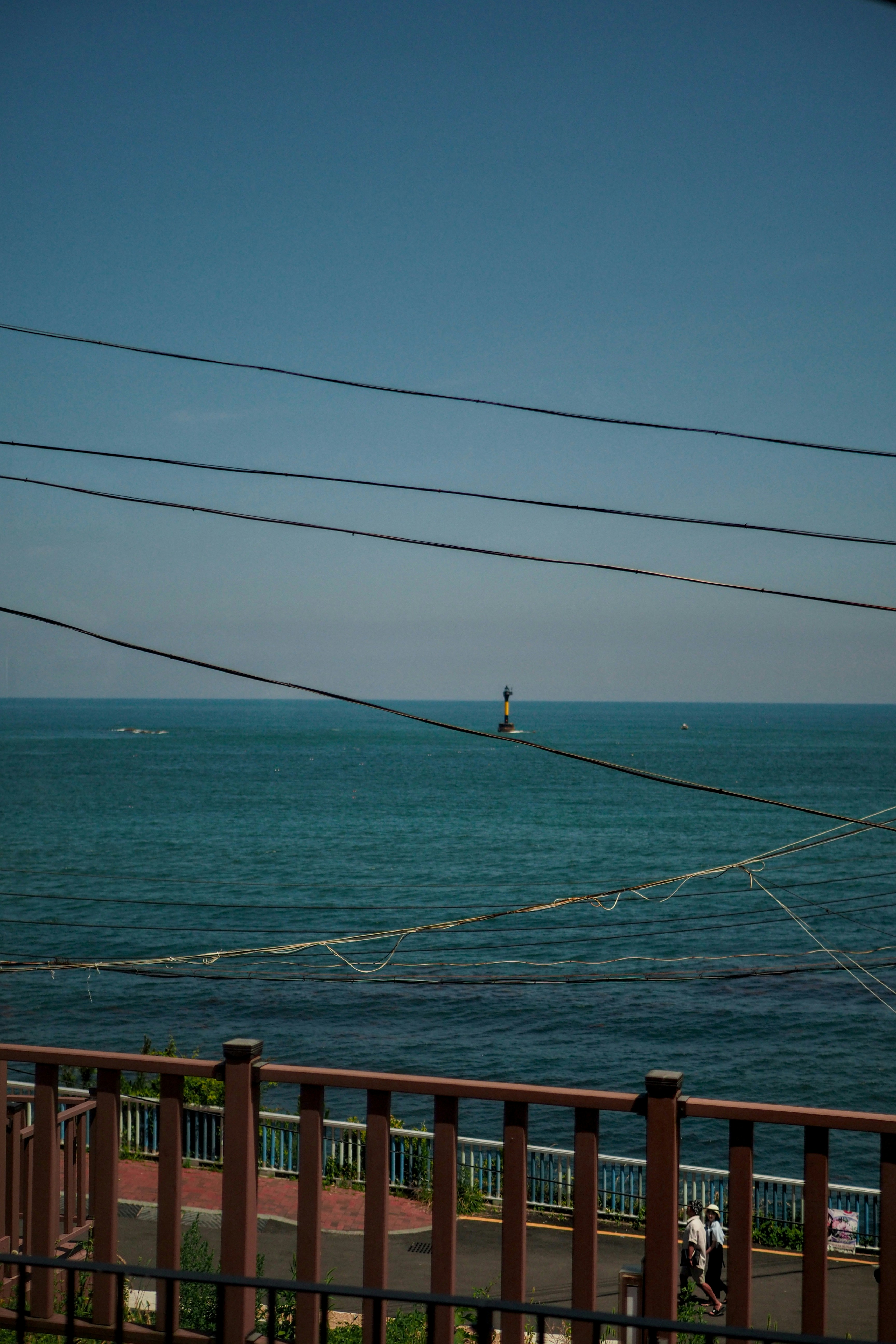 Coastal View Through Power Lines