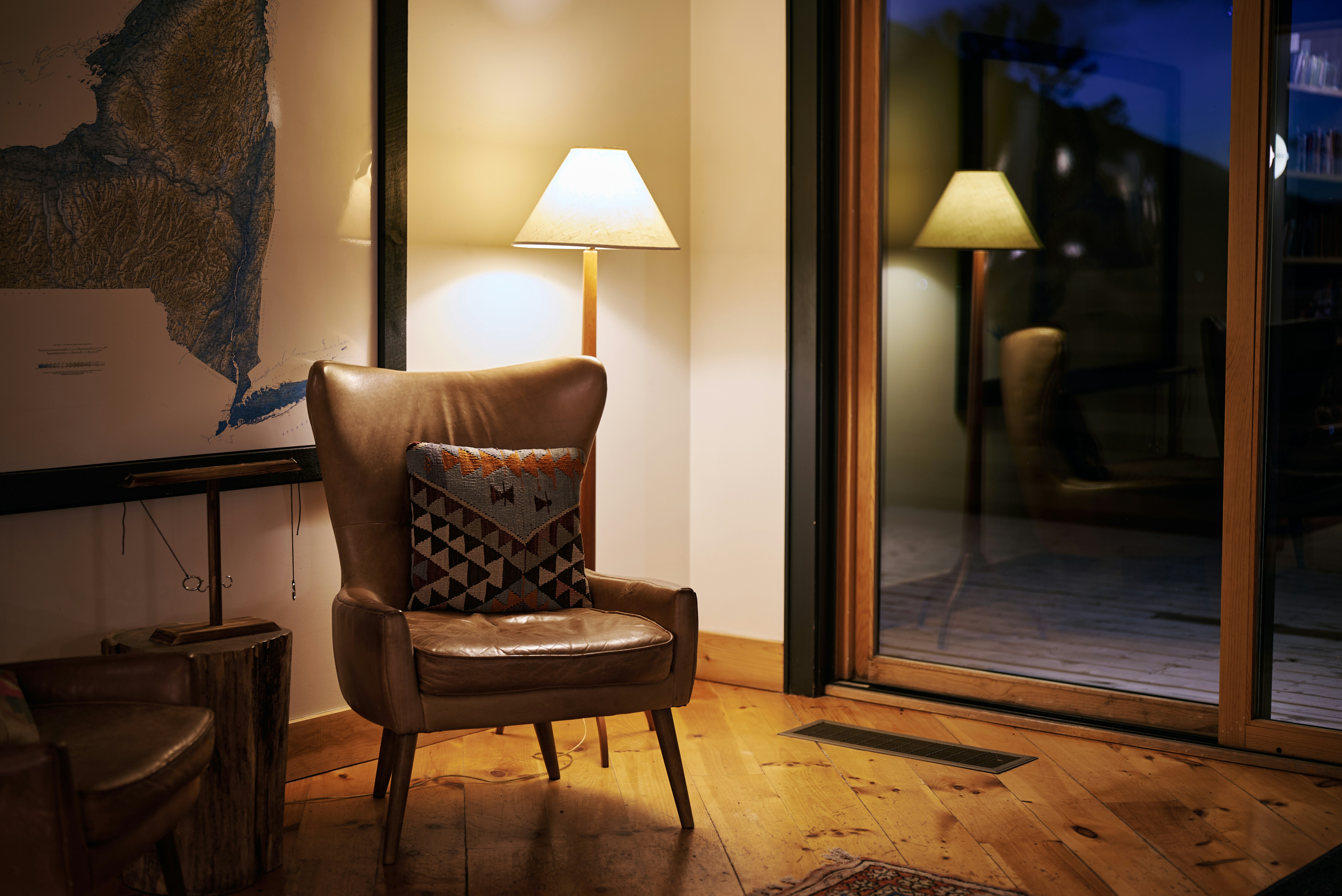 A Quiet Corner: Quiet Lounge with Leather Armchair by Warm Lamplight