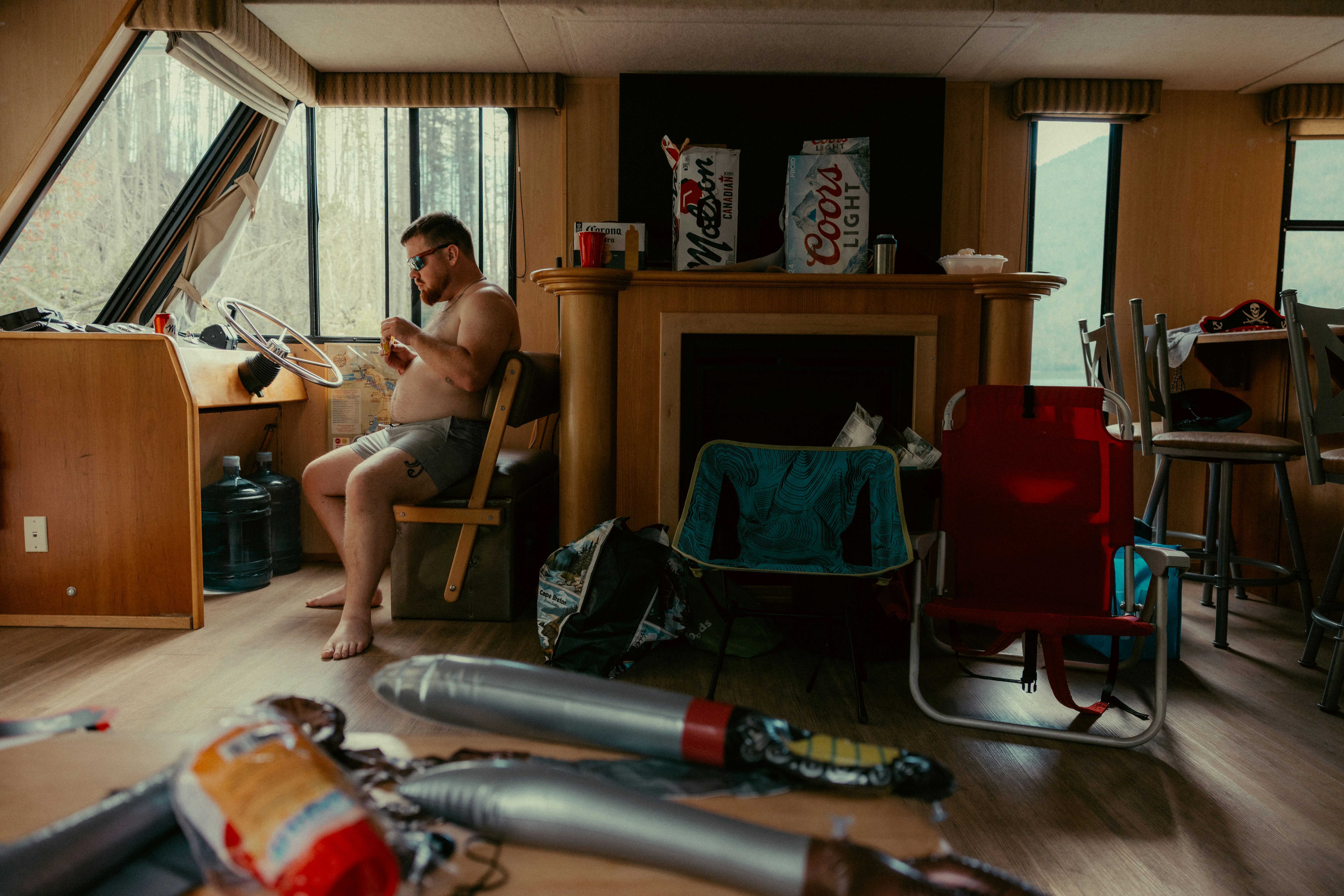 Solitary Reader in a Sunlit Camper