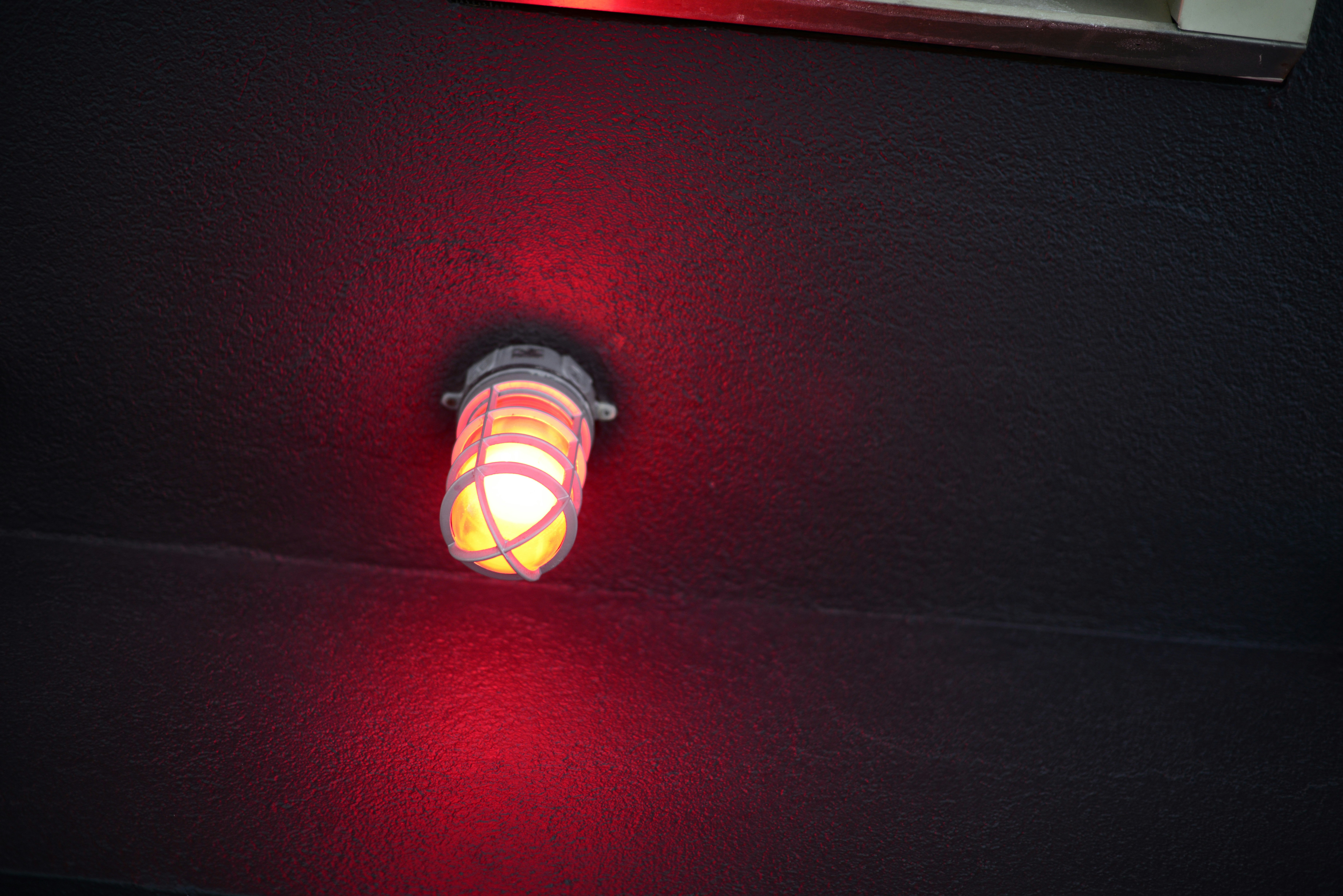 Red-lamped Glow Under a Dark Ceiling