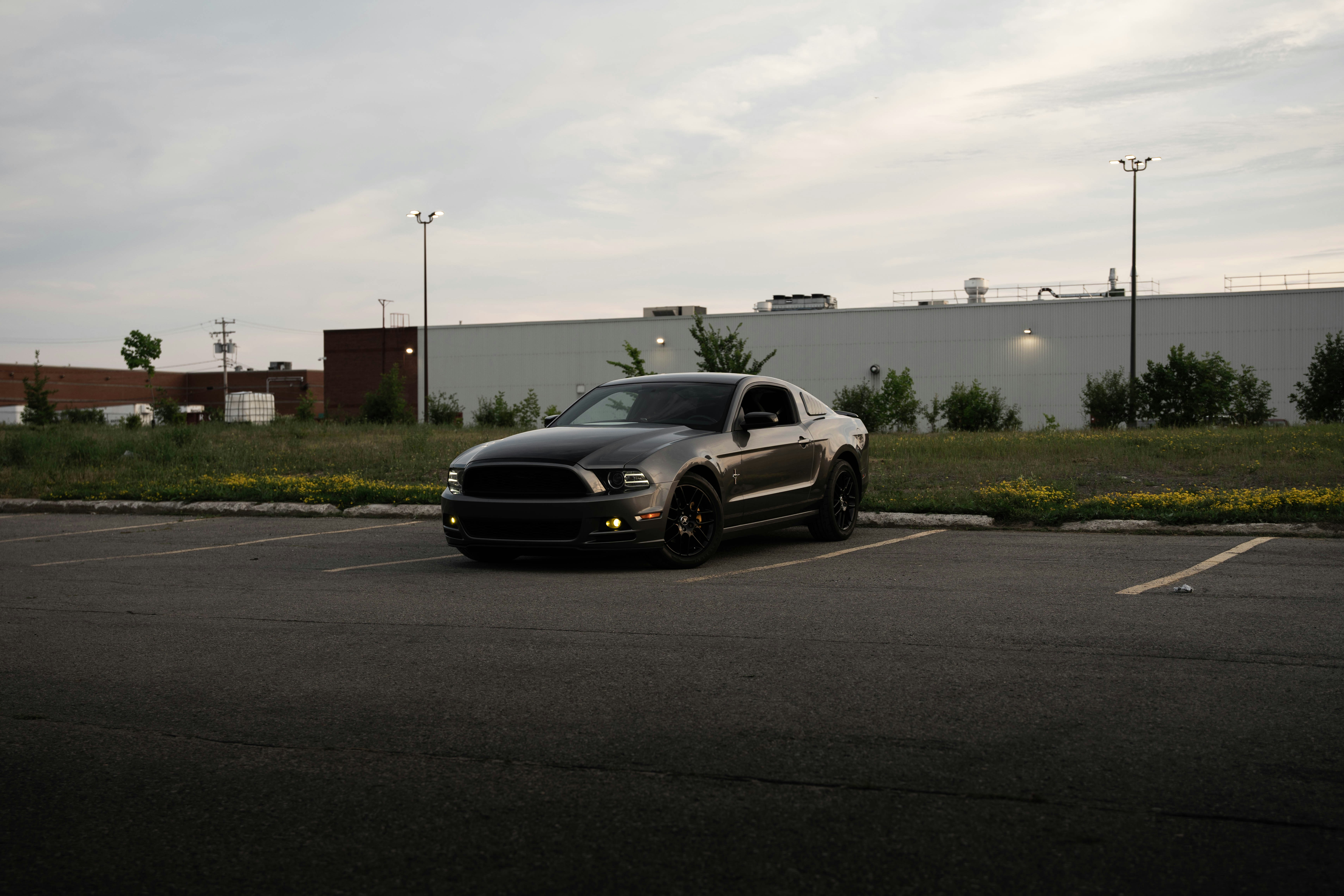 Midday Stallion: A Ford Mustang Anchored in an Empty Lot