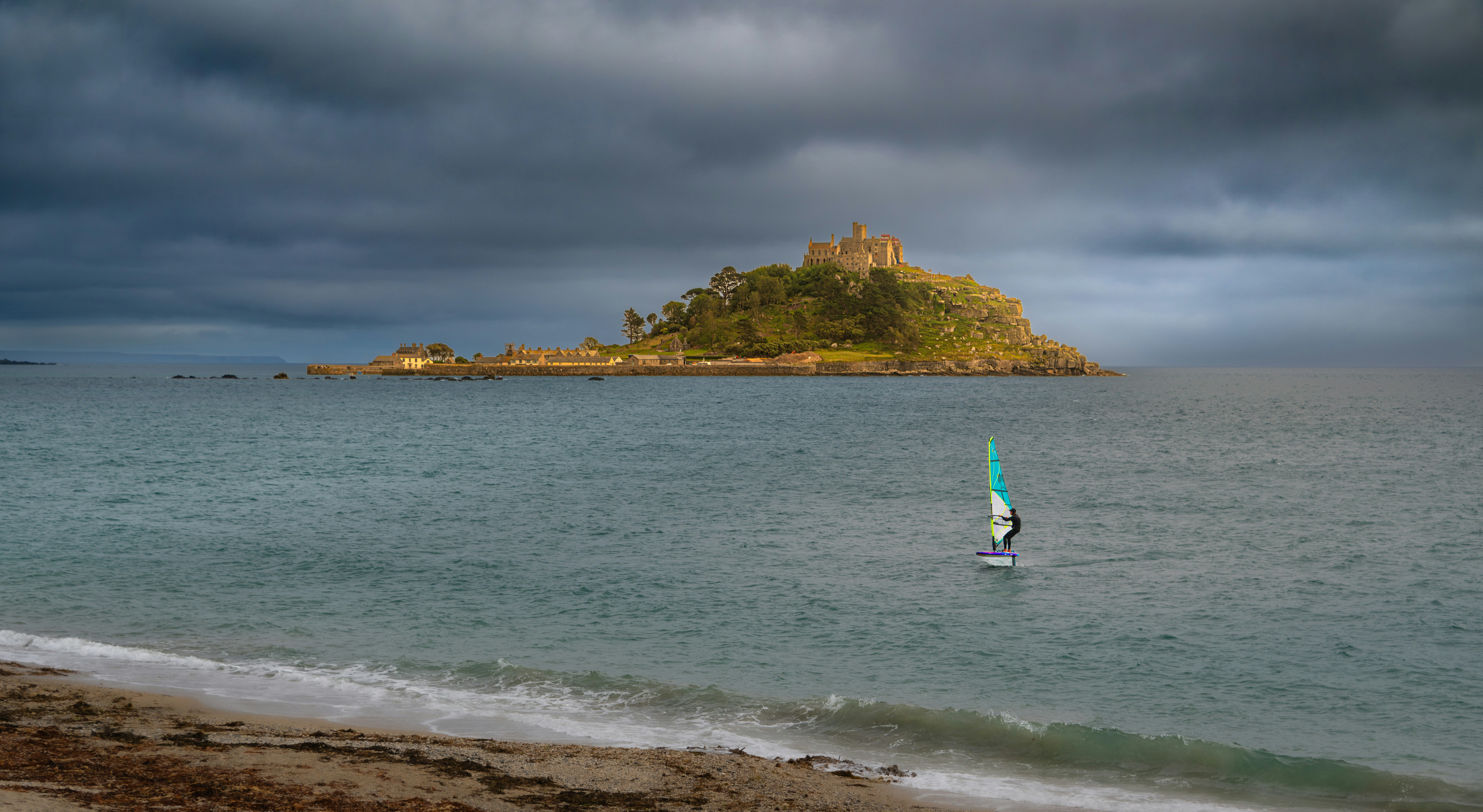 Isolated Island Fortress Above a Quiet Coastal Veil