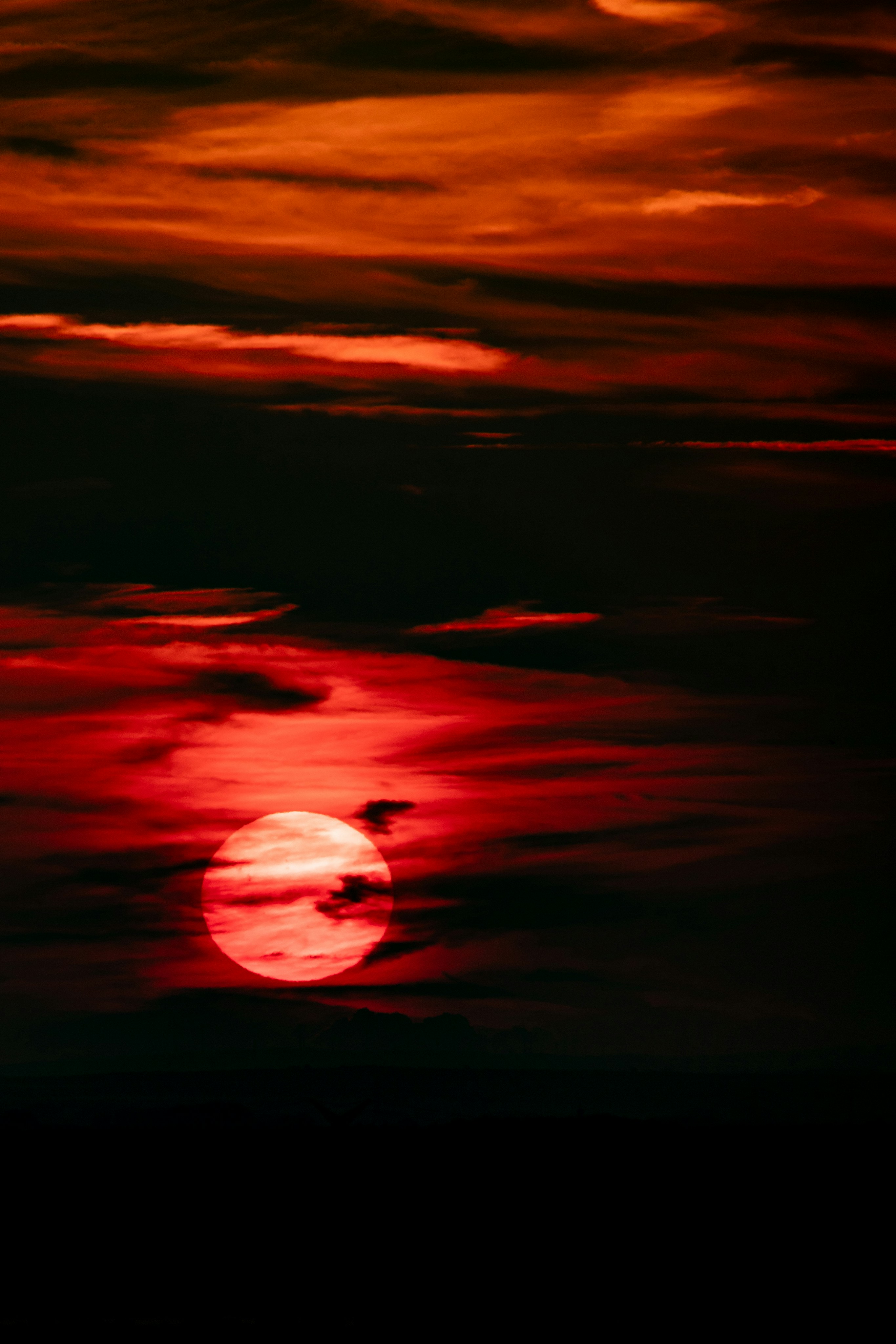 Red Orb at the Edge: A Quiet Sunset Over Darkened Plains