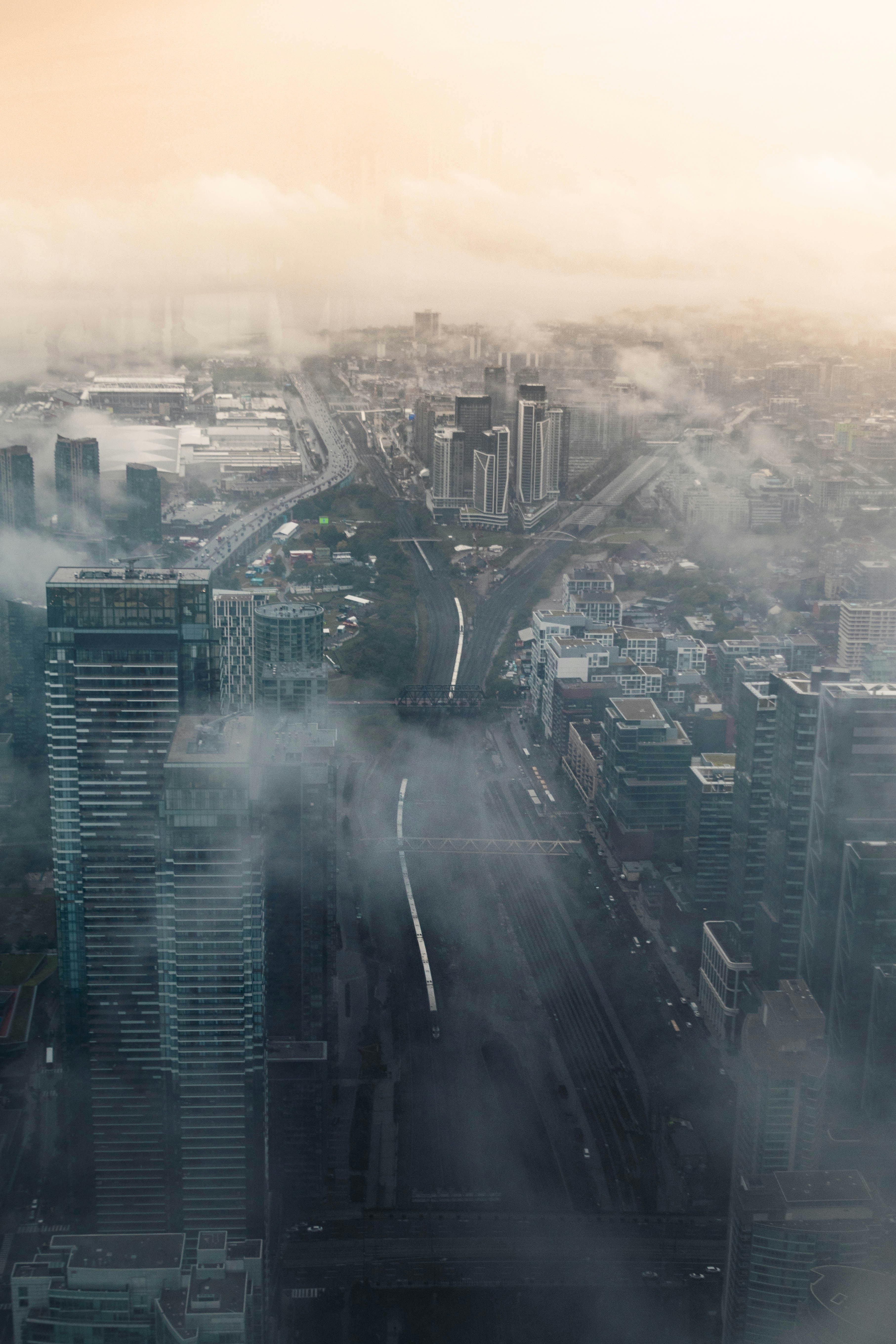 Rising Through the Mist: A Glassy Cityscape Reaching for the Sky