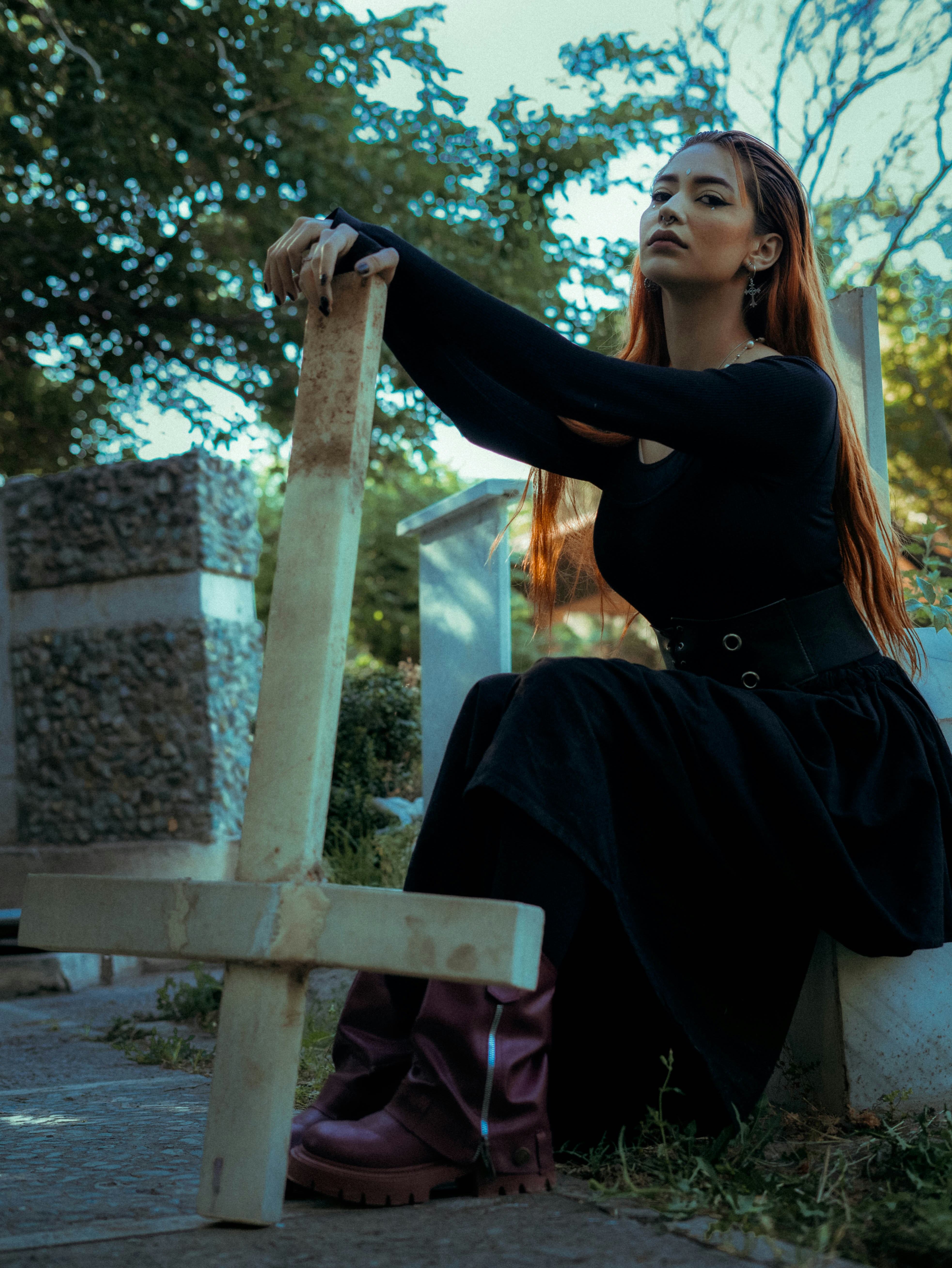 Gothic Poise: A Portrait in Dusk on the Monument Steps
