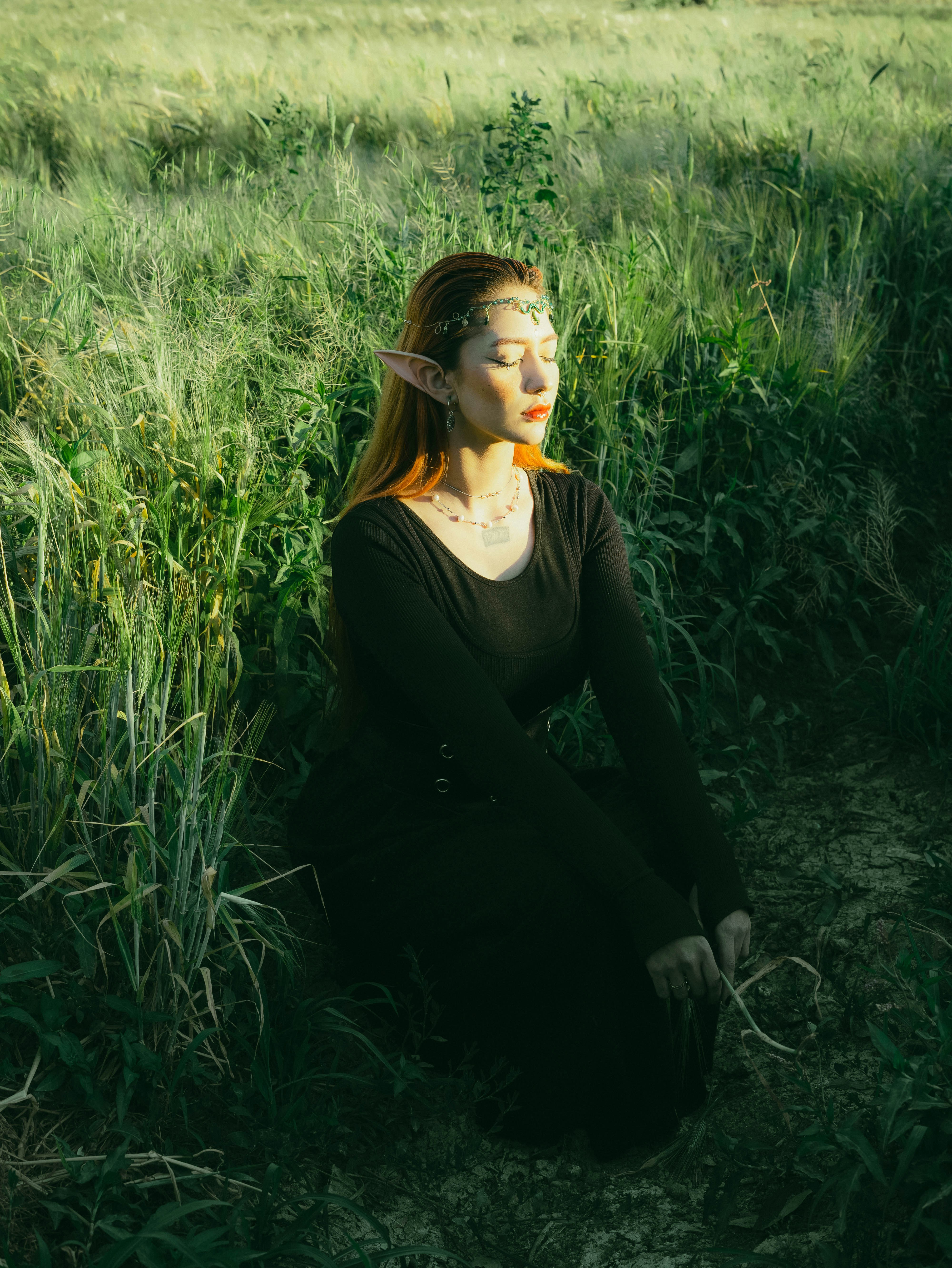 Serene Forest Maiden in Sunlit Clearing