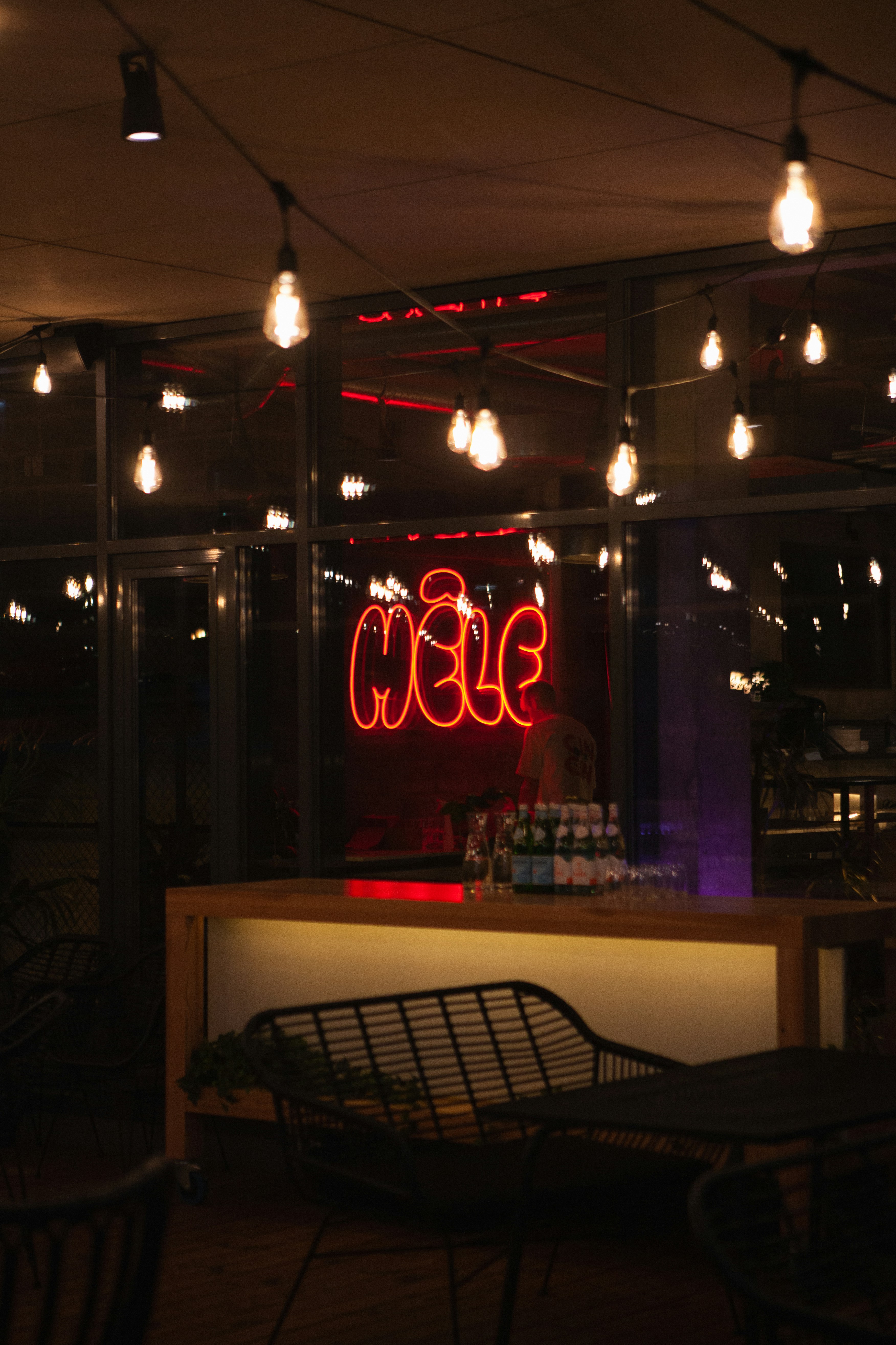 Neon Glow Over a Quiet Bar: Nighttime Coffeehouse Vibe