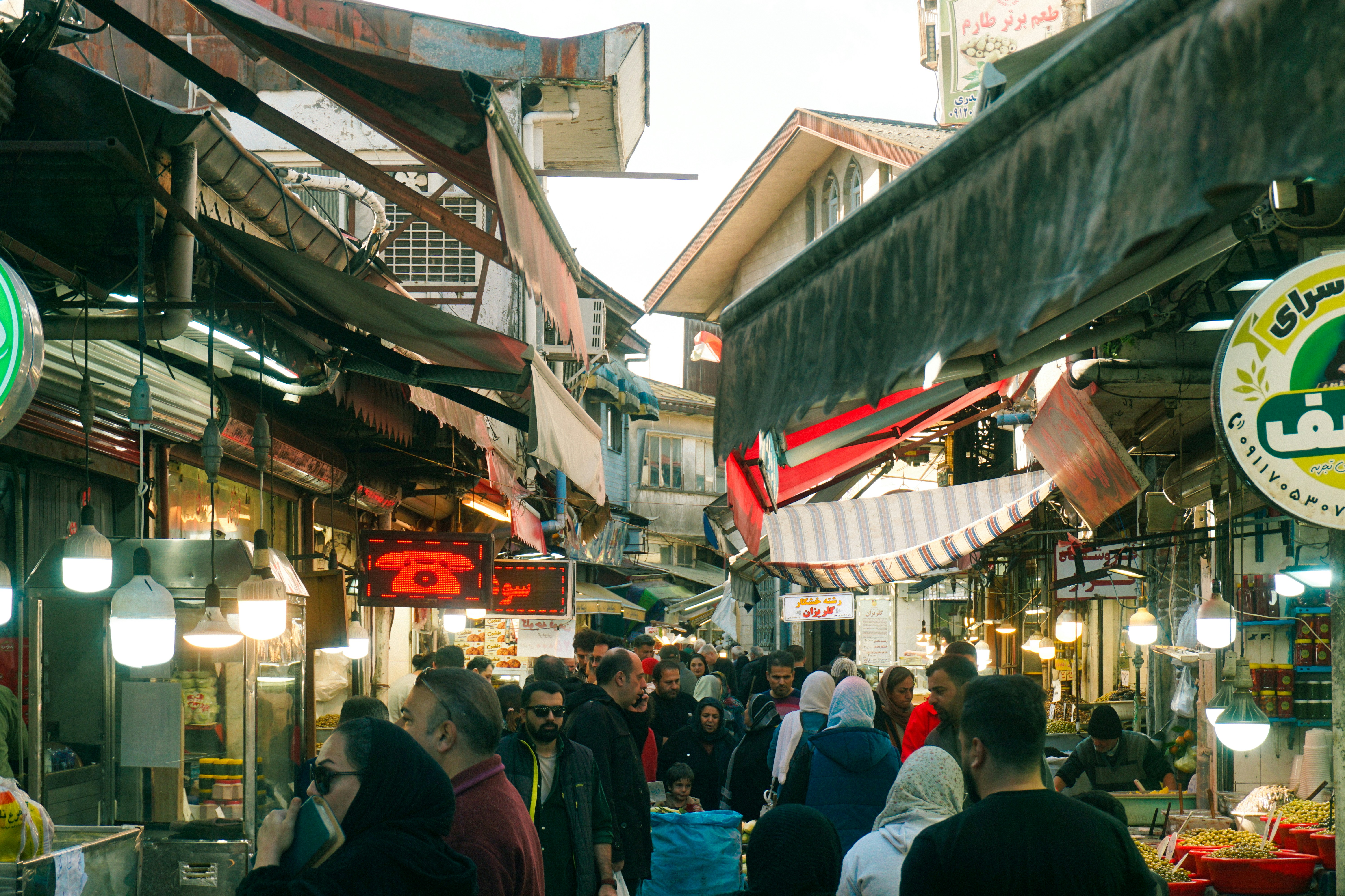 Marketscape of Lanterns and Looming Awnings