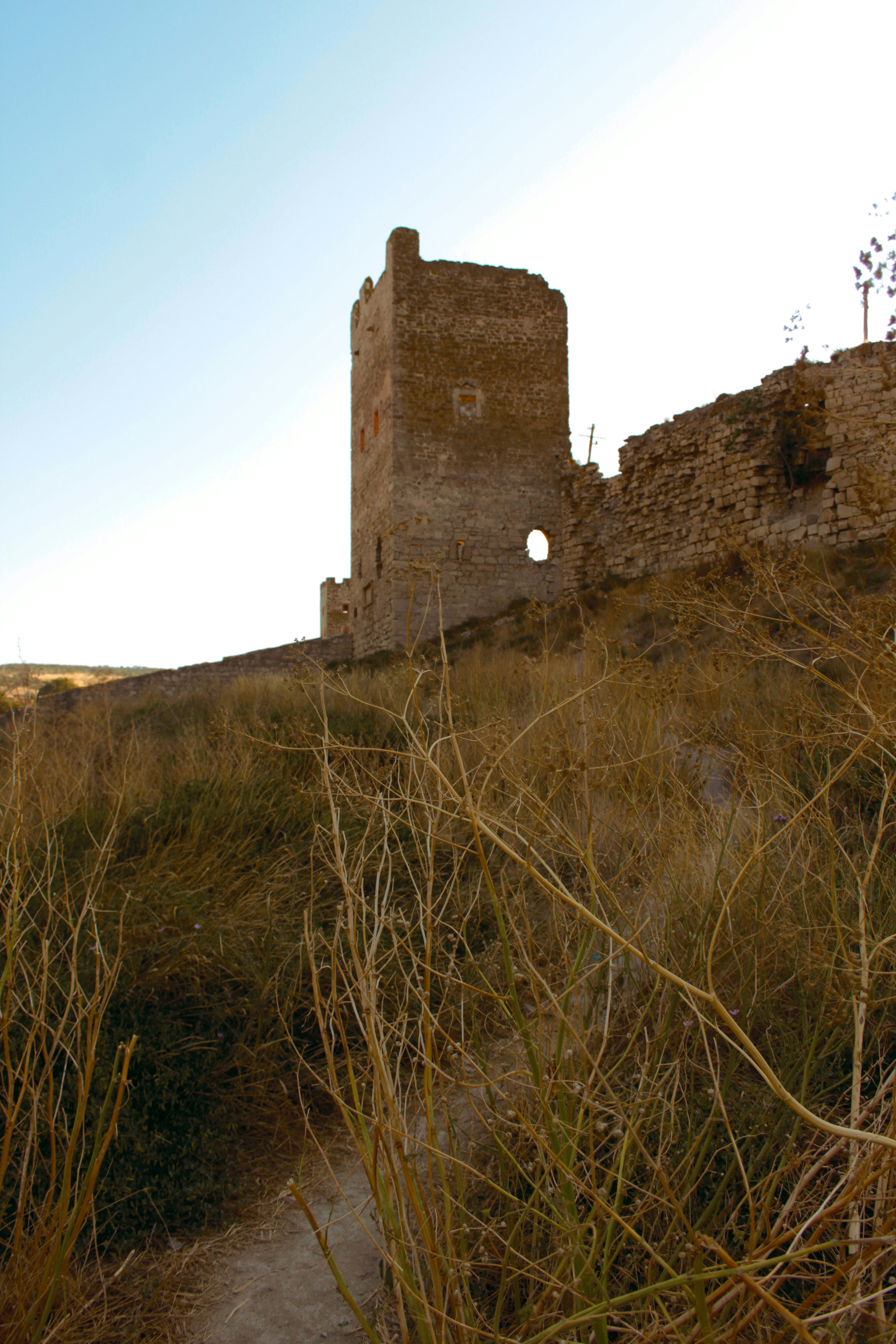Ancient Ruin Rising above Dry Brush on a Hill
