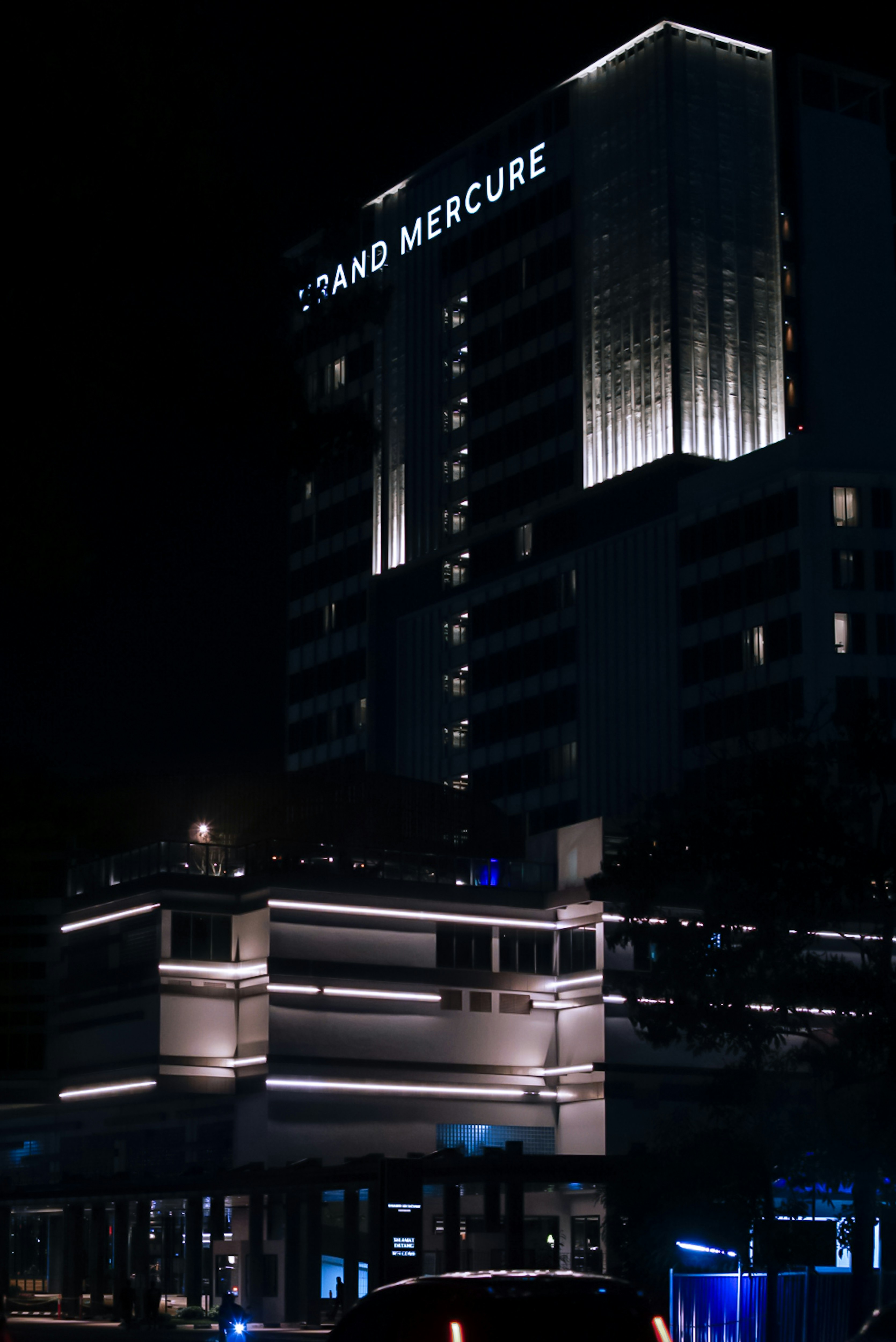 Neon Crown: Grand Mercure Awash in Night Lights