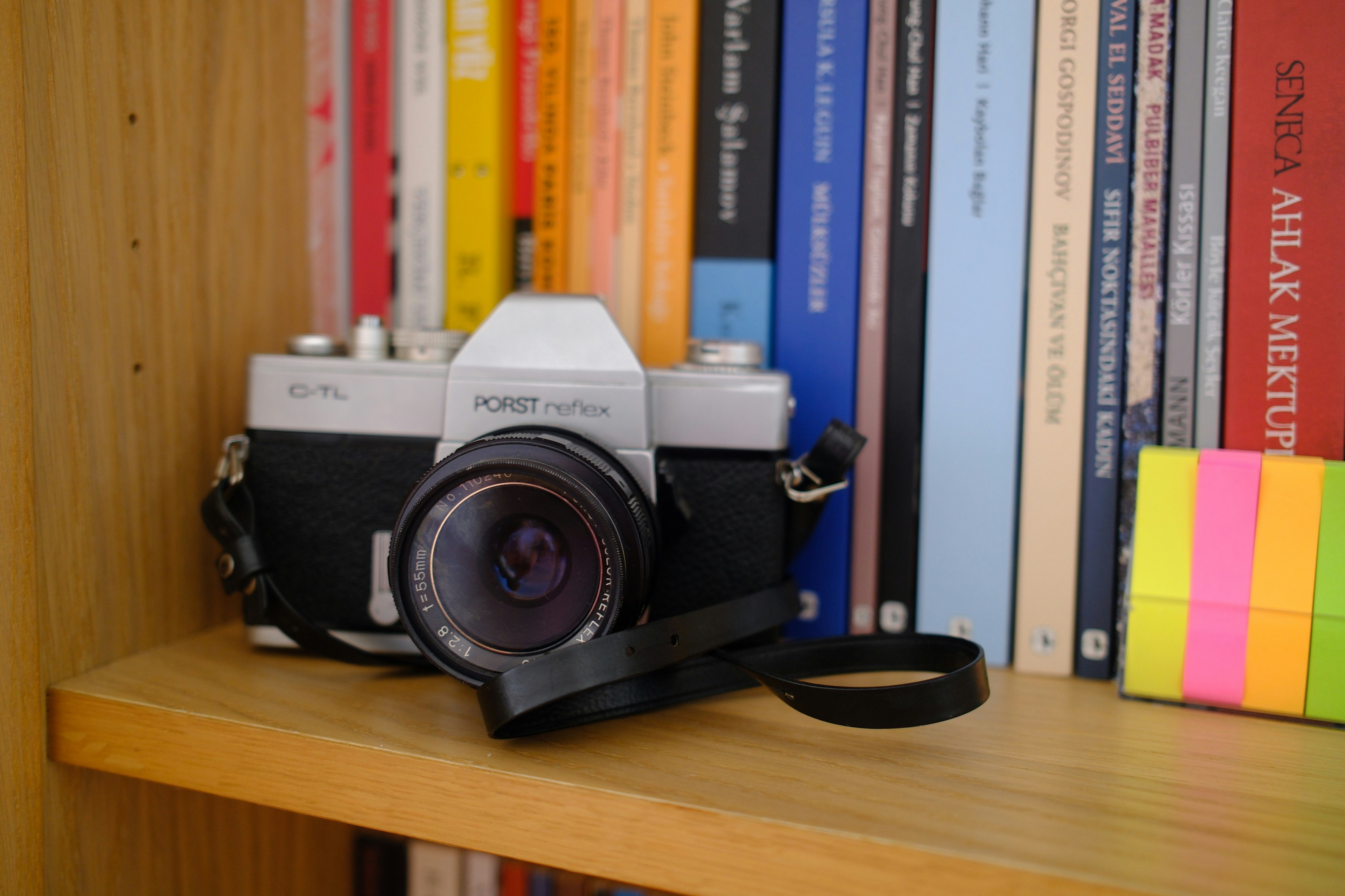 Retro Lens on a Library Shelf