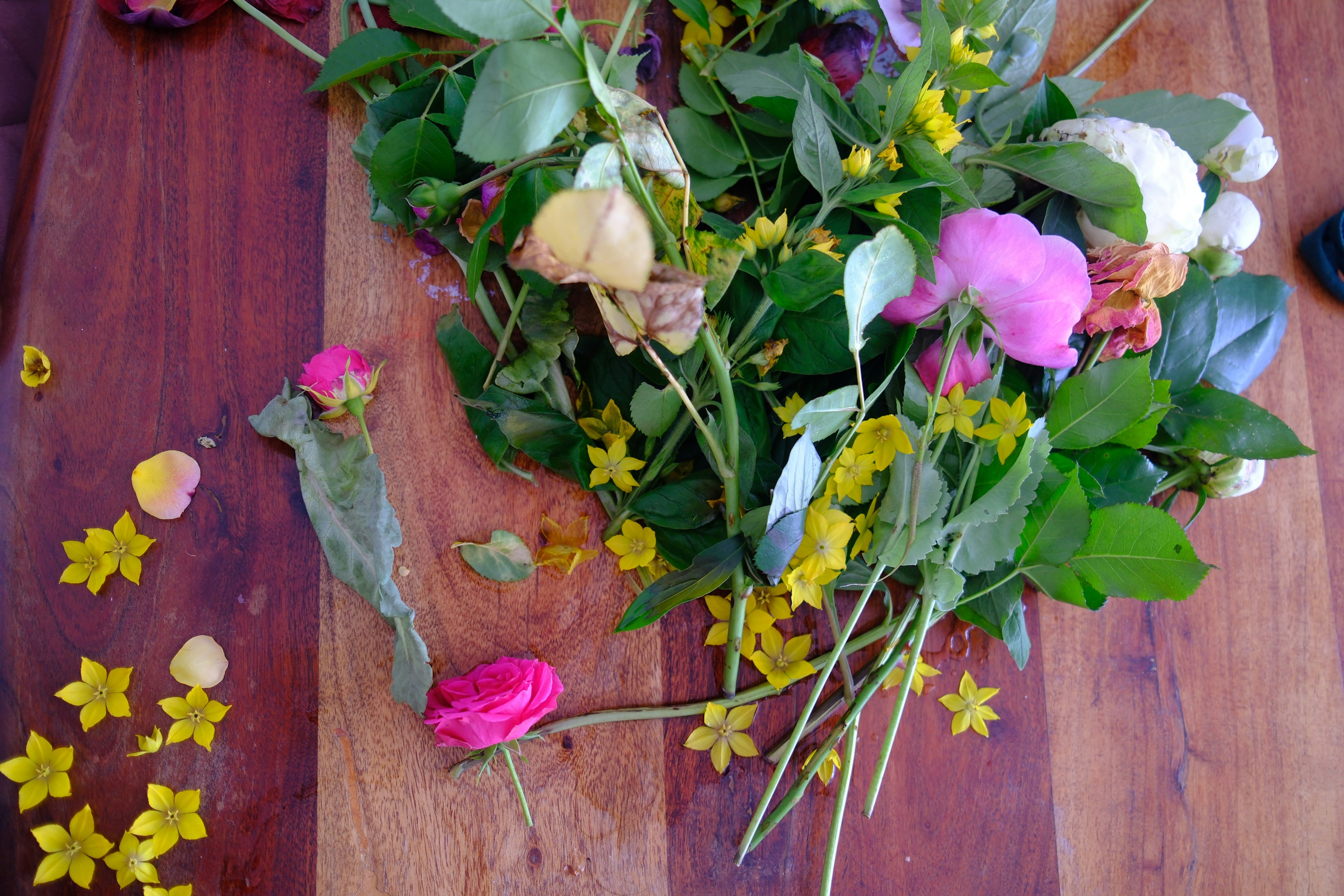 Bouquet on a Weathered Wooden Table