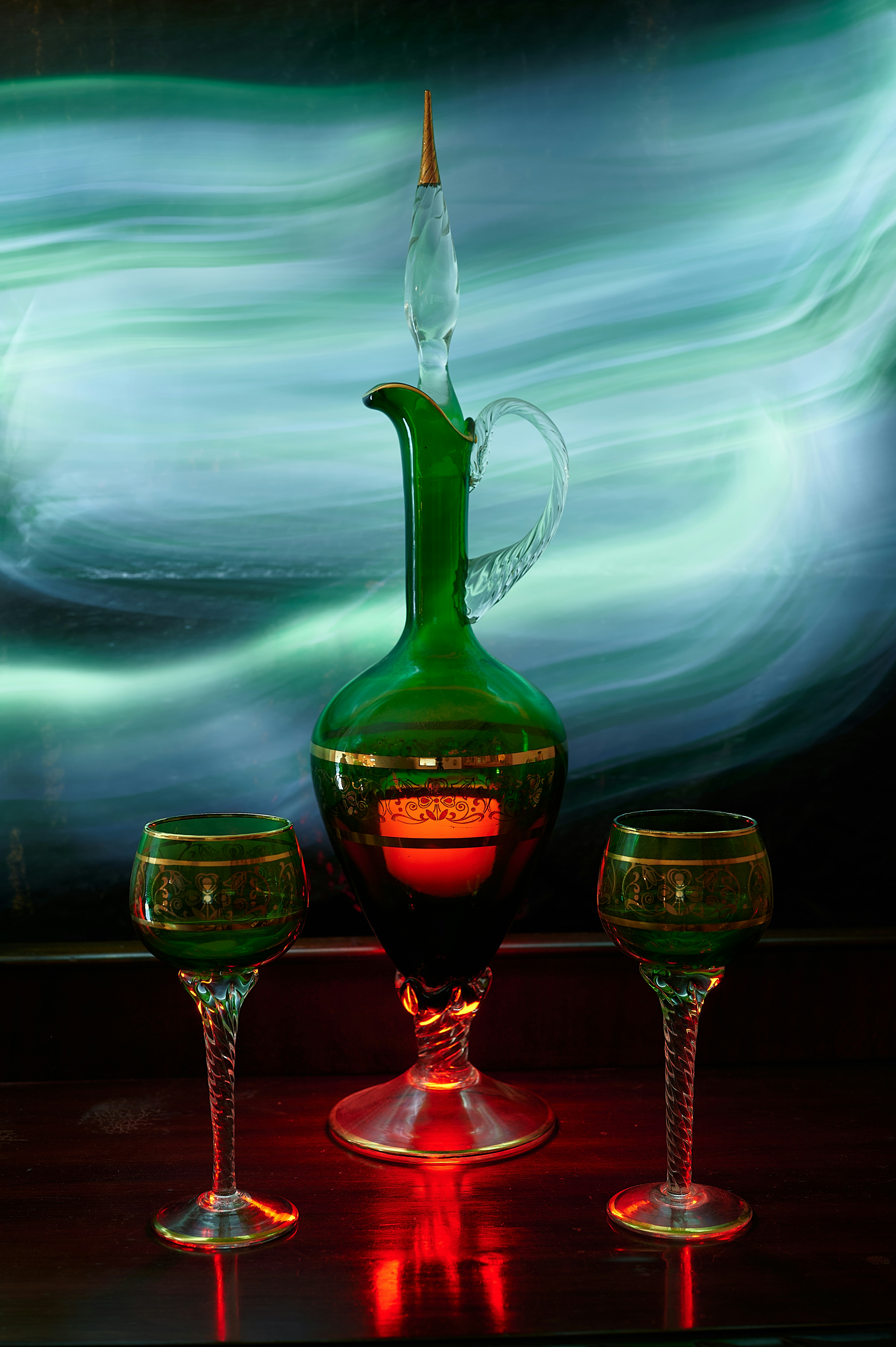 Emerald Vessel with Twin Glass Companions