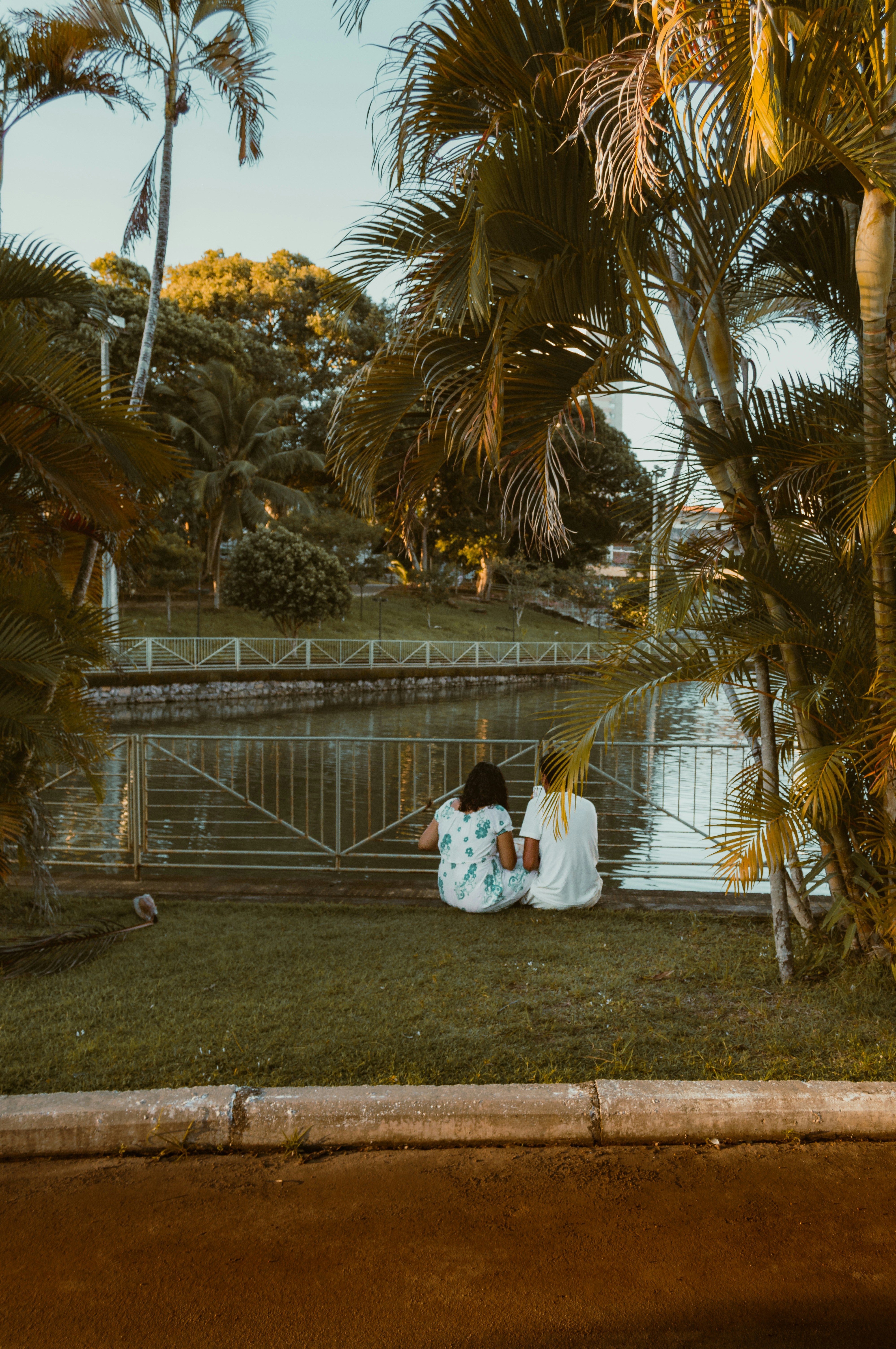 Quiet Corner by the Water: Two Friends on a Riverside Evening
