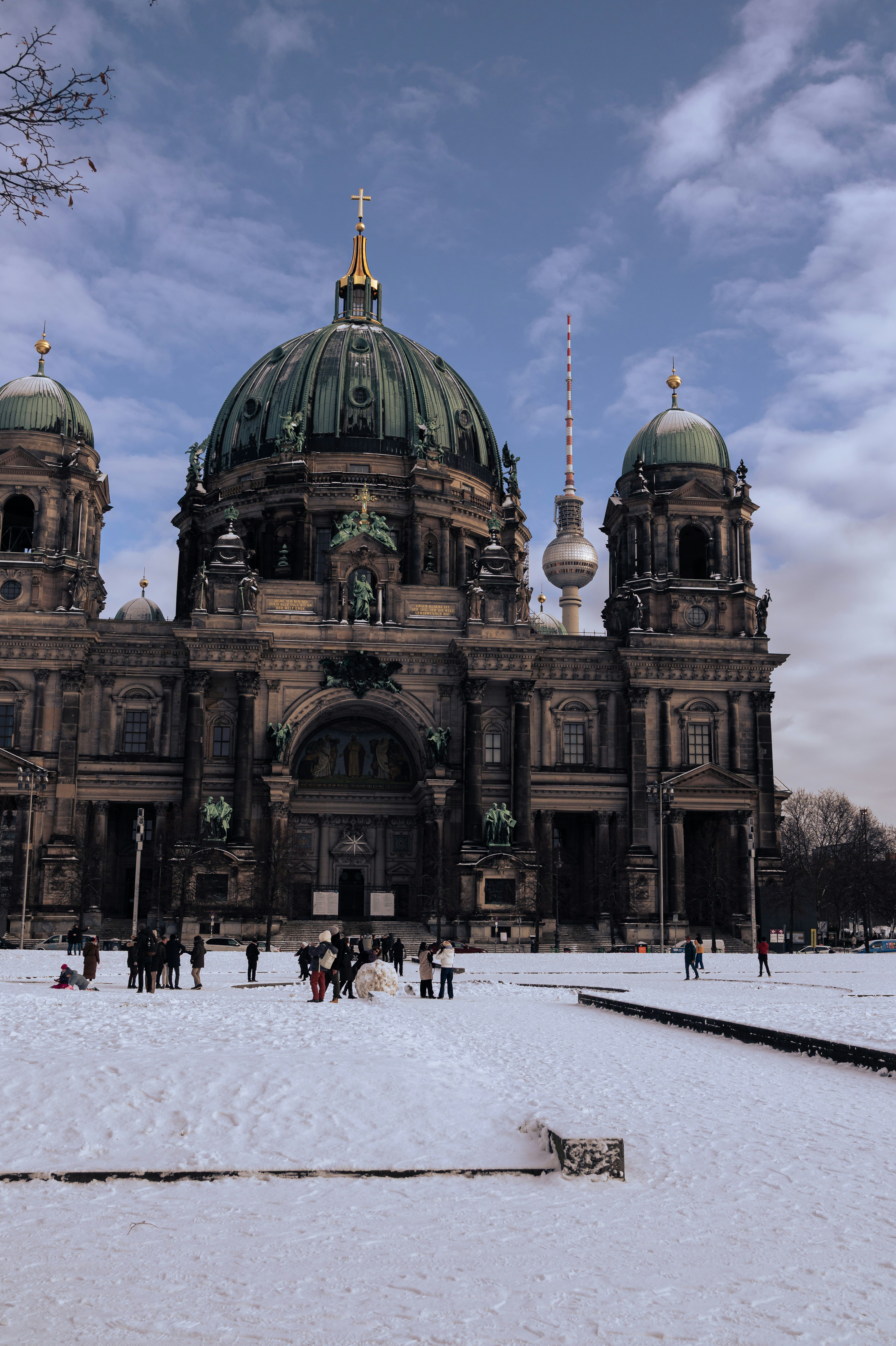Winter Cathedral Facade Beneath a Clear Sky
