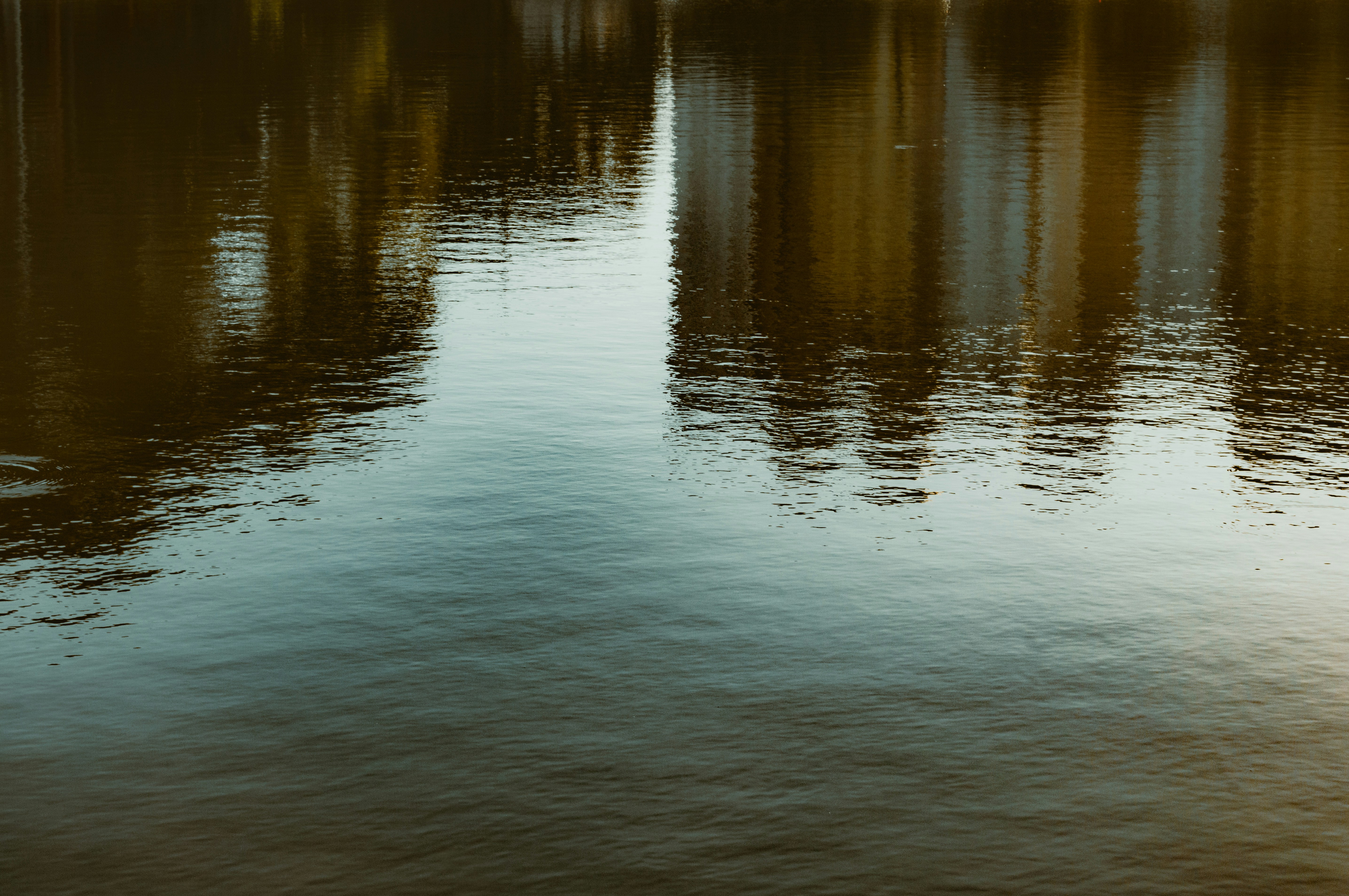 Reflective Waterline: Timeless Ripples on a Quiet River