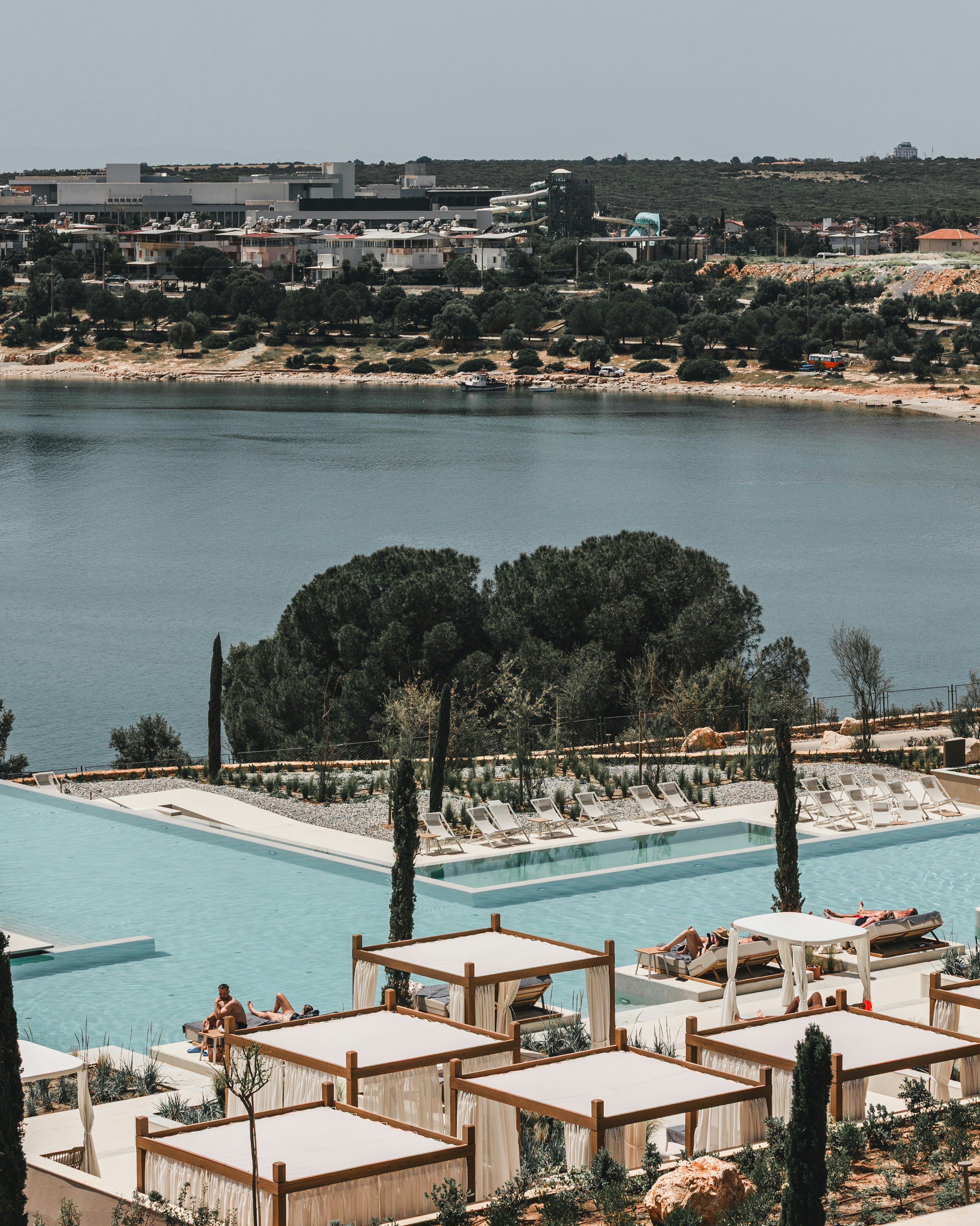 Resort Pools Overlooking a Calm Coastal Inlet