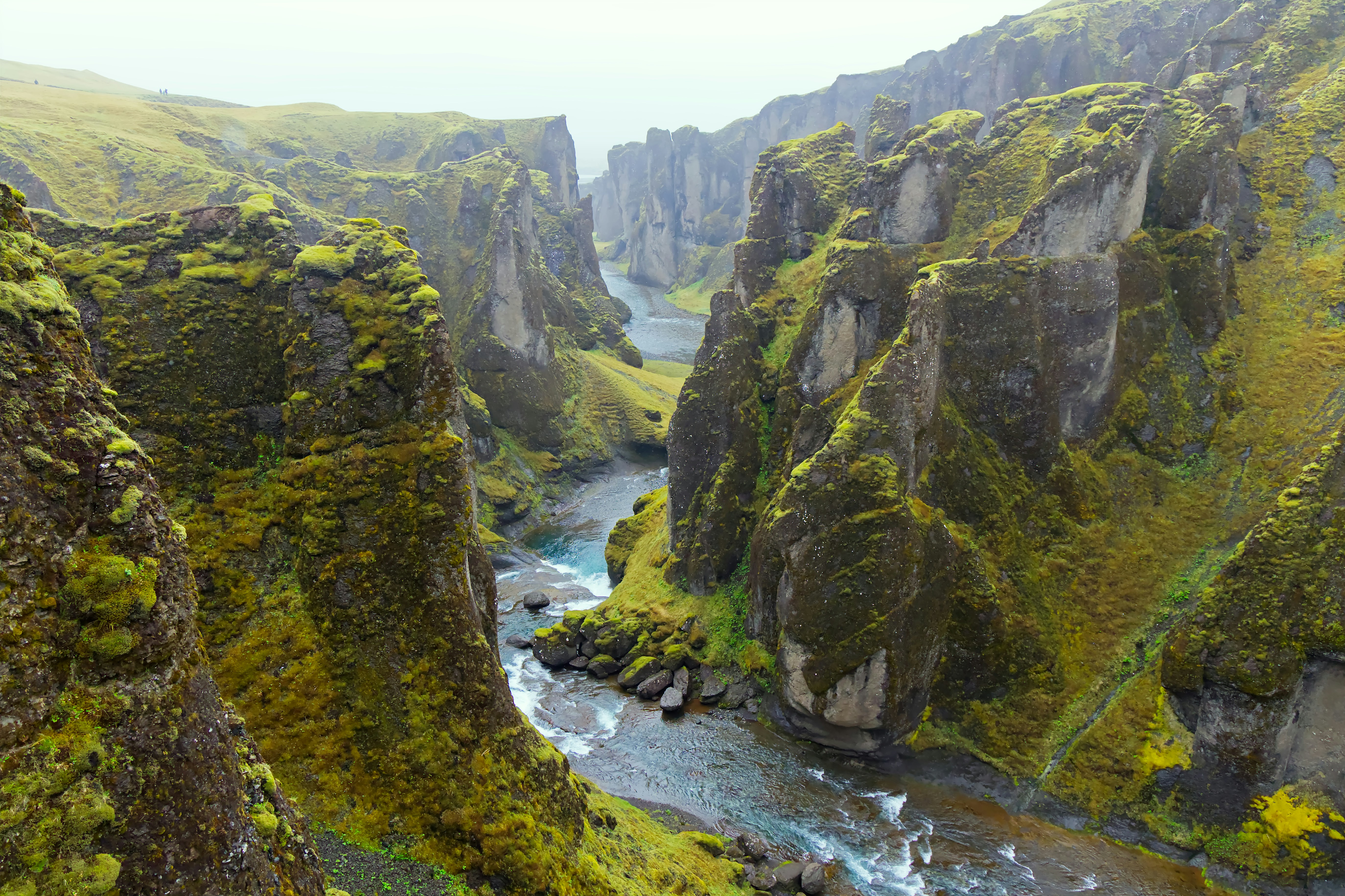 River Snaking Through Mossy Canyon Walls