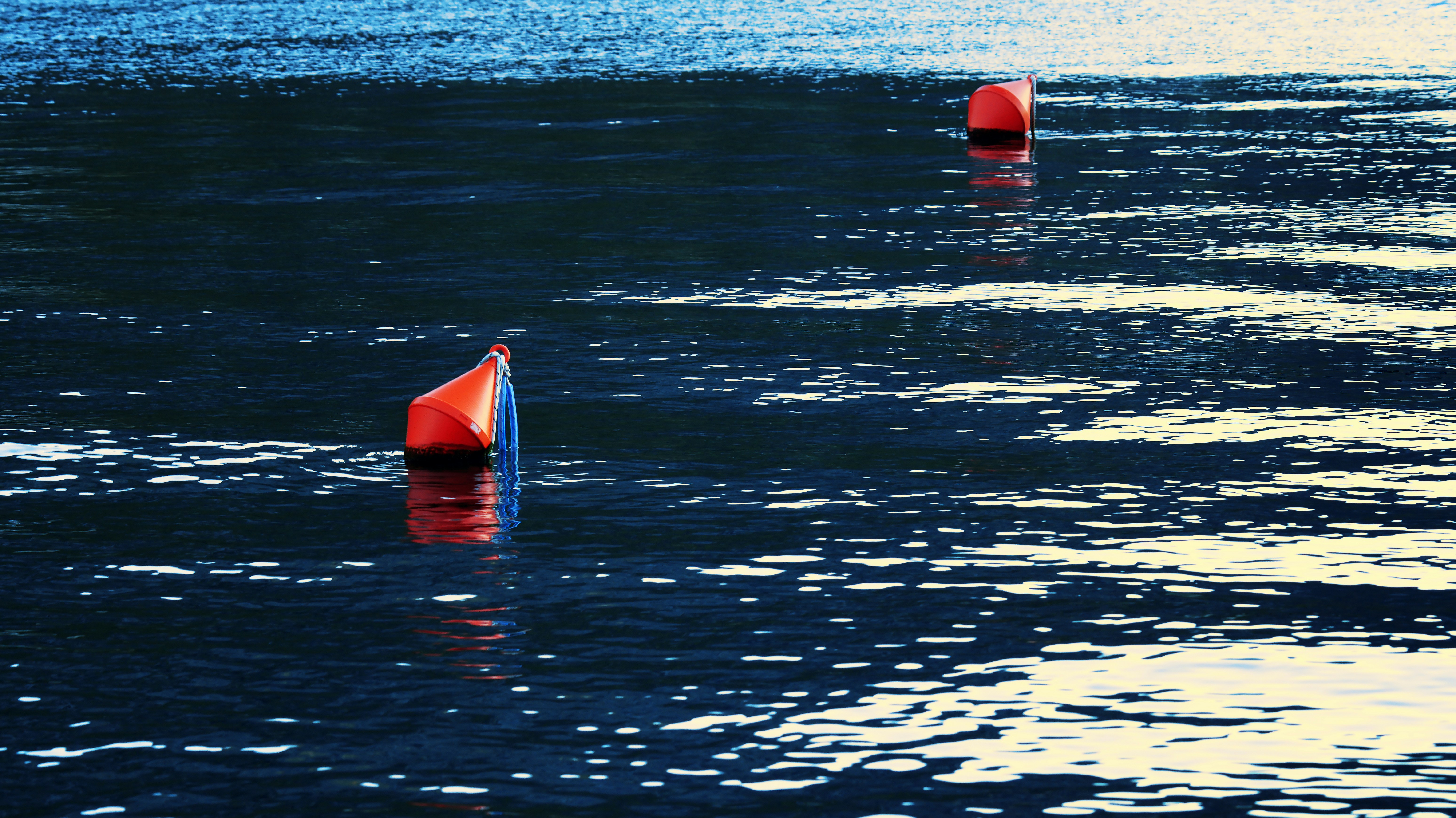 Red Buoys on a Quiet Sea: Echoes of Light Across the Distant Horizon