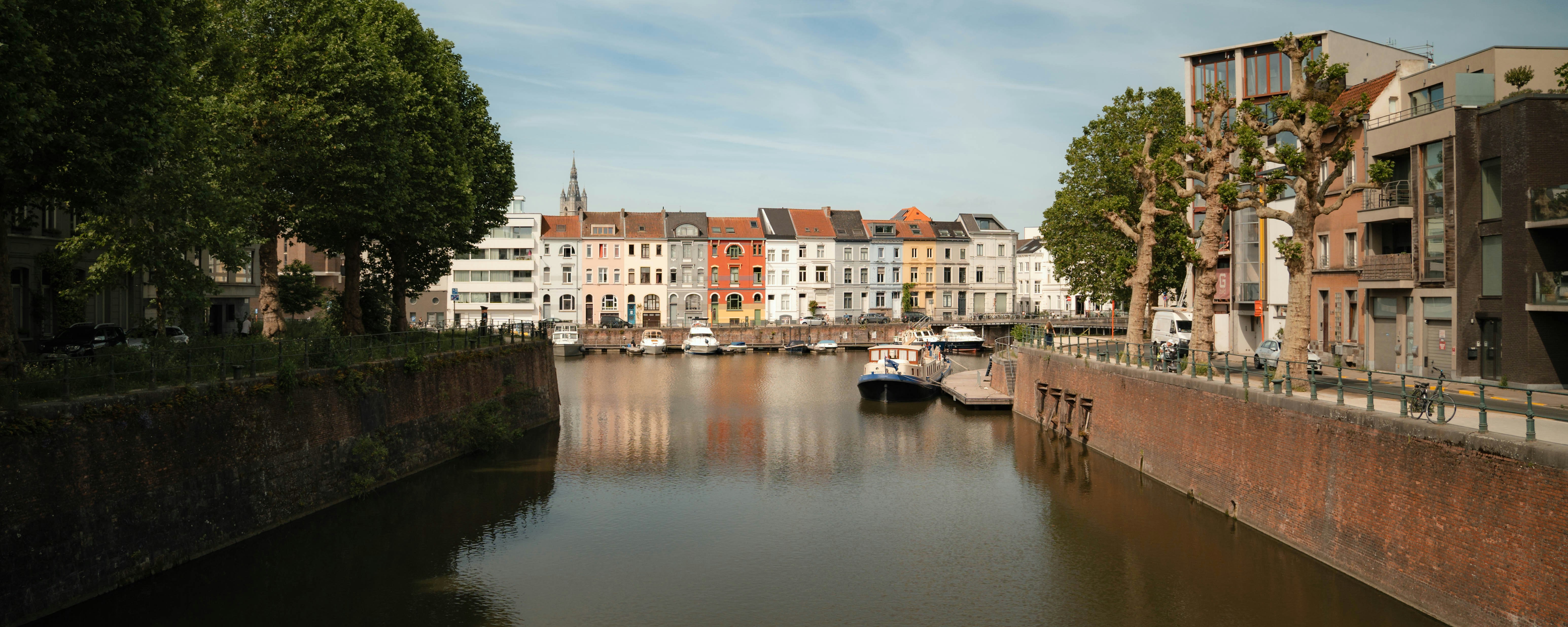 Quayside Canal in a Row of Colorful Townhouses